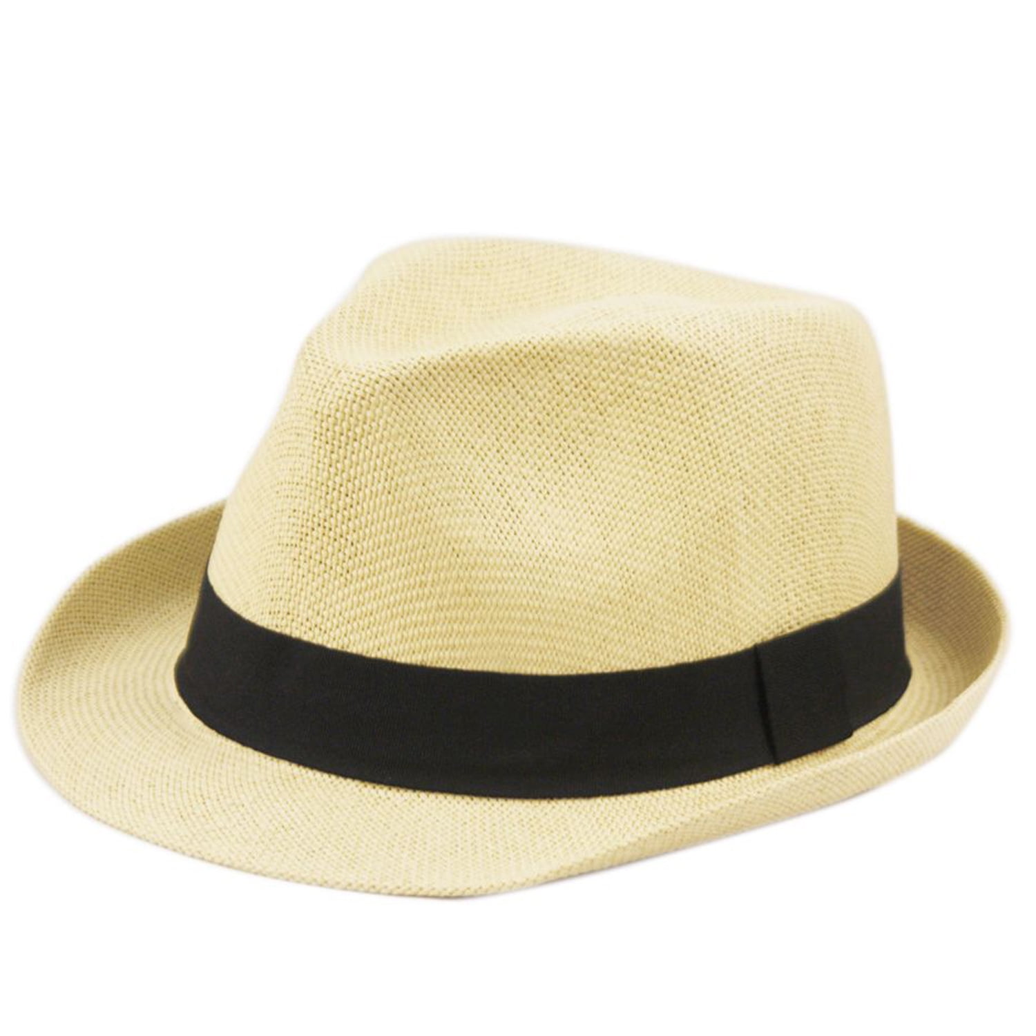 Unisex's Short Roll Up Brim Straw Fedora Hat Trilby Cuban Panama Summer ...