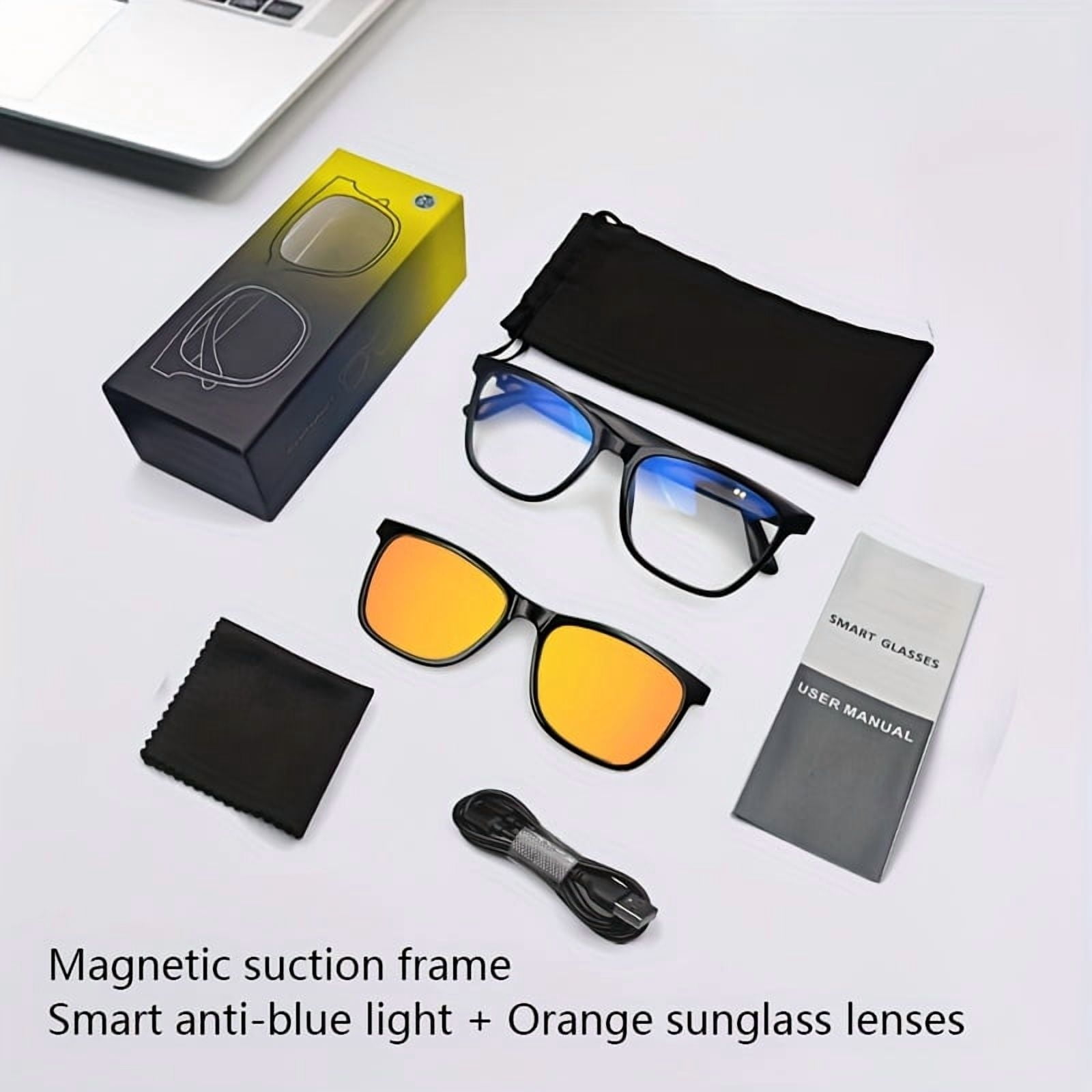 Unisex smart audio glasses with detachable 3-color magnetic sunglass ...