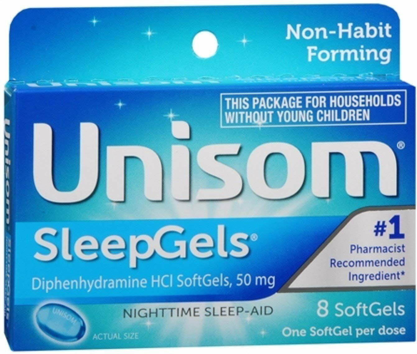 Unisom Liquid-Filled SleepGels Maximum Strength Night Time Aid, 8ct, 3 ...