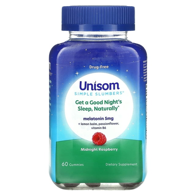 Unisom Simple Slumbers Gummies with 5mg Melatonin, Midnight Raspberry ...