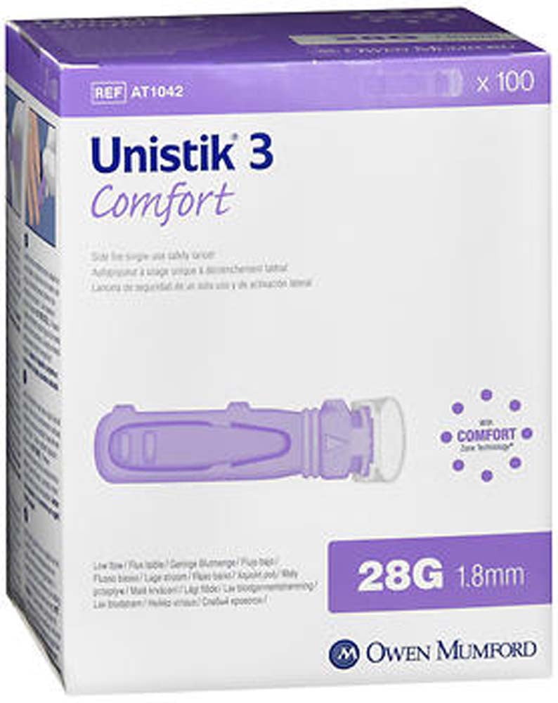 Unistik 3 Comfort, Diabetes Finger Safety Lancets - Pack of 100 Single ...