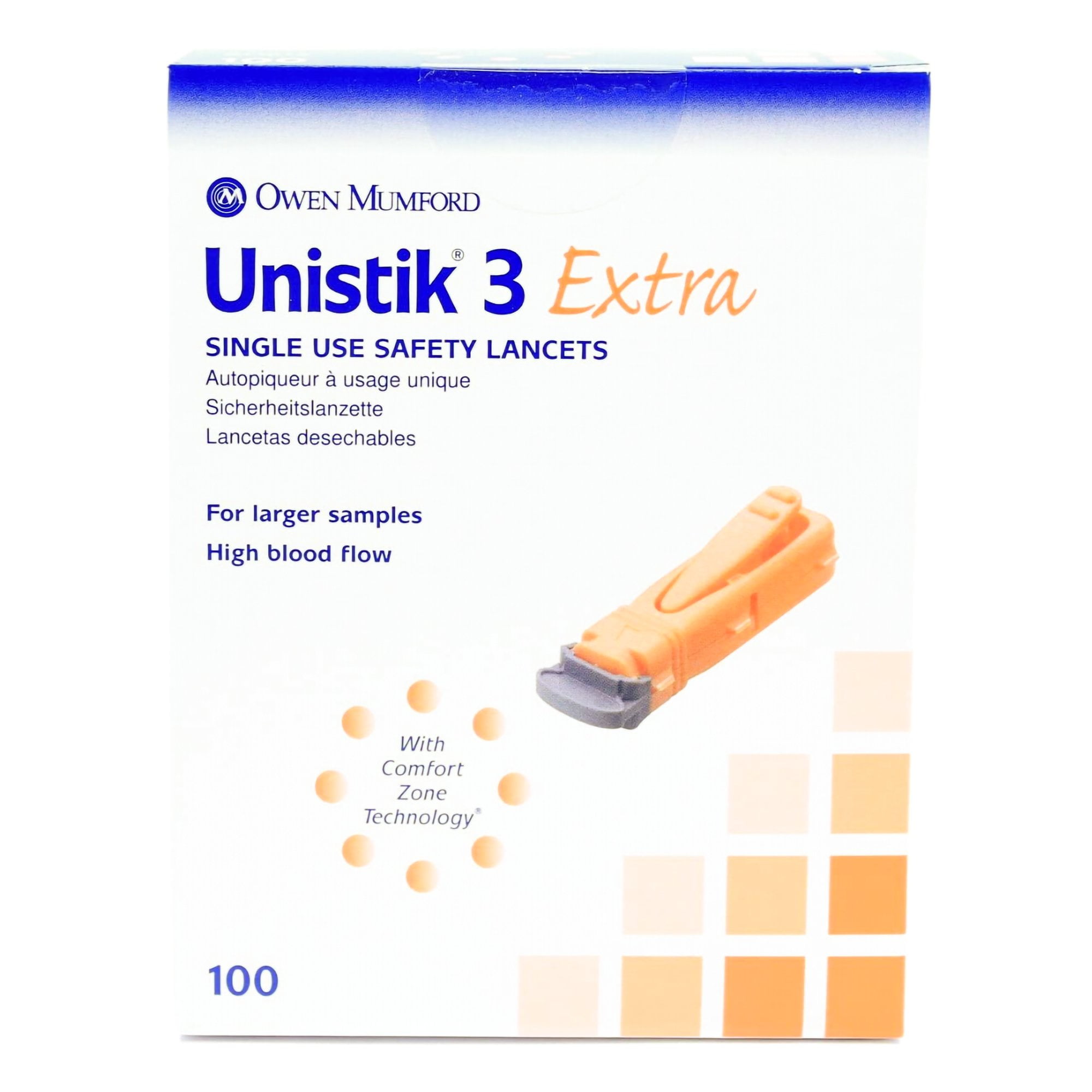 Unistik 3 High Flow Safety Lancet 21 Gauge Needle 2.0 mm Depth 1 Box(s ...