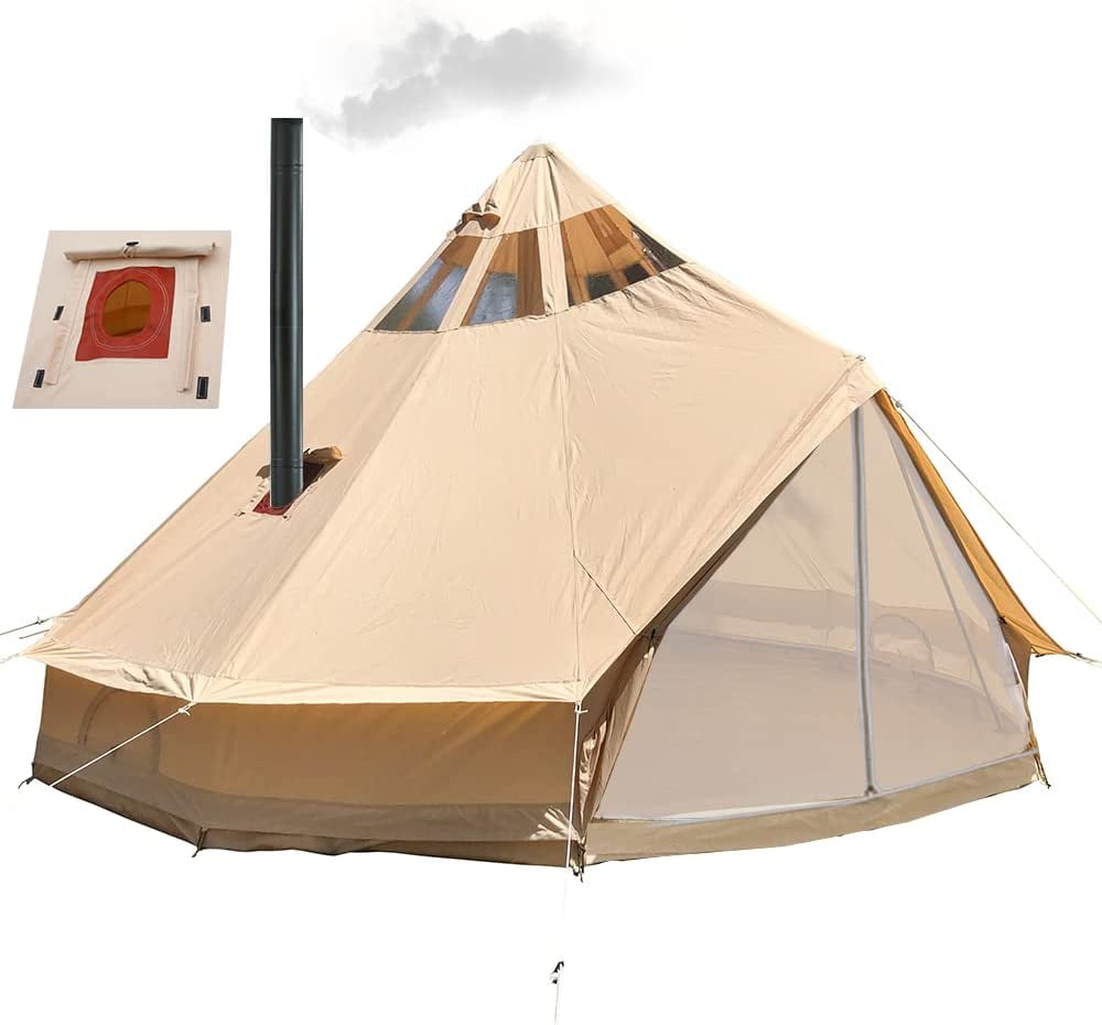 Unistrengh 5M Canvas Camping Bell Tent with Stargazer Skylight ...