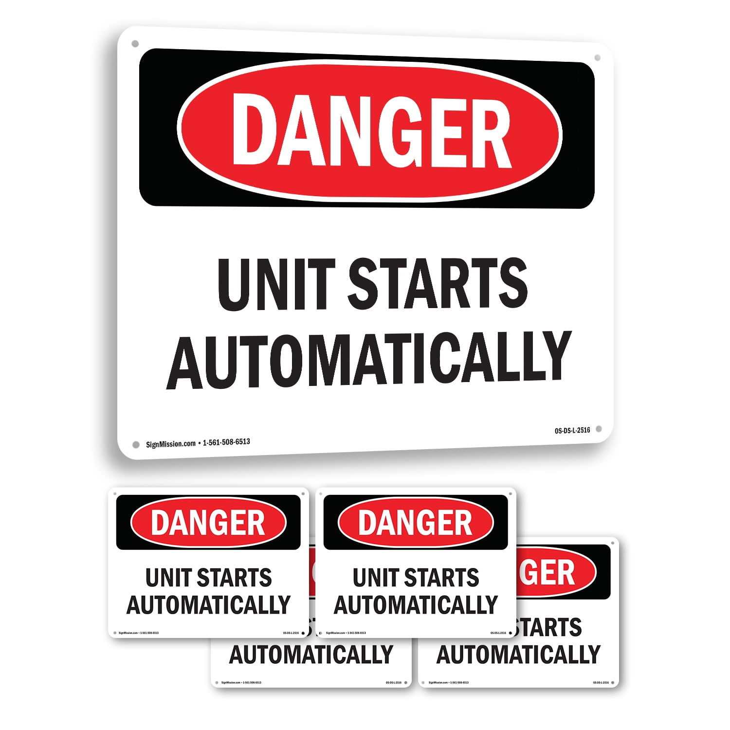 Unit Starts Automatically OSHA Danger Rigid Plastic Sign 18 Inch x 12 ...