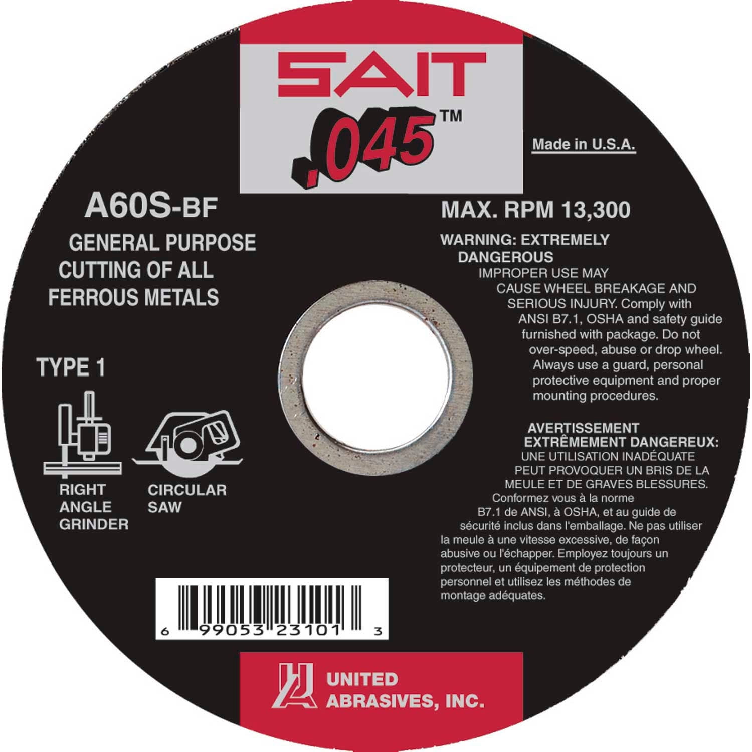 United Abrasives/Sait Abrasive Cut-Off Wheel,7/8"Connect.,A60S 23106 - Walmart.com