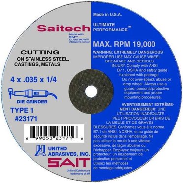 United Abrasives/Sait Abrasive Cut-Off Wheel,1/4"Connect.,A60T 23068 ...