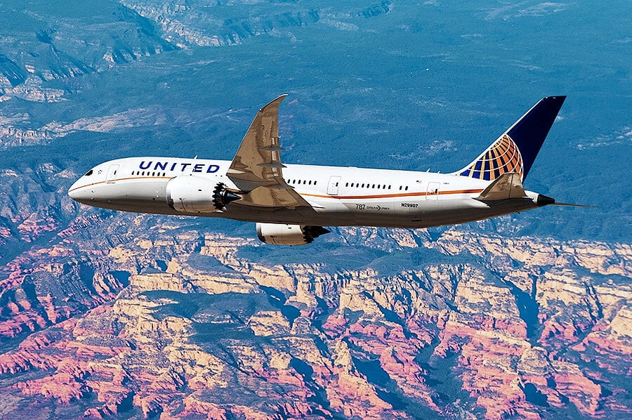 United Air Boeing 787-8 Dreamliner in Flight - 12x18 Inch Laminated ...