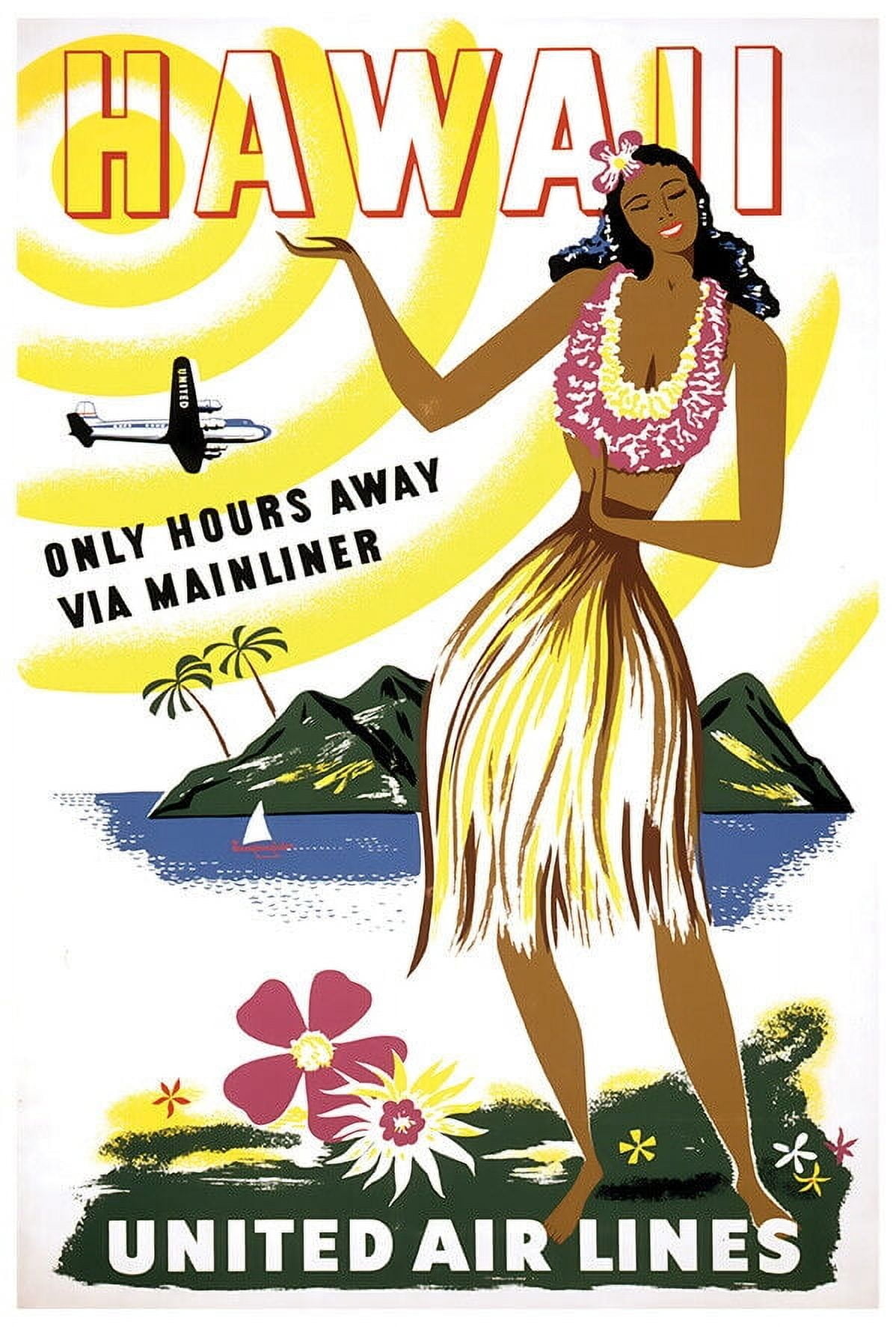 United Airlines - Hawaii - 1940s - Vintage Travel Poster (12x18Inches ...