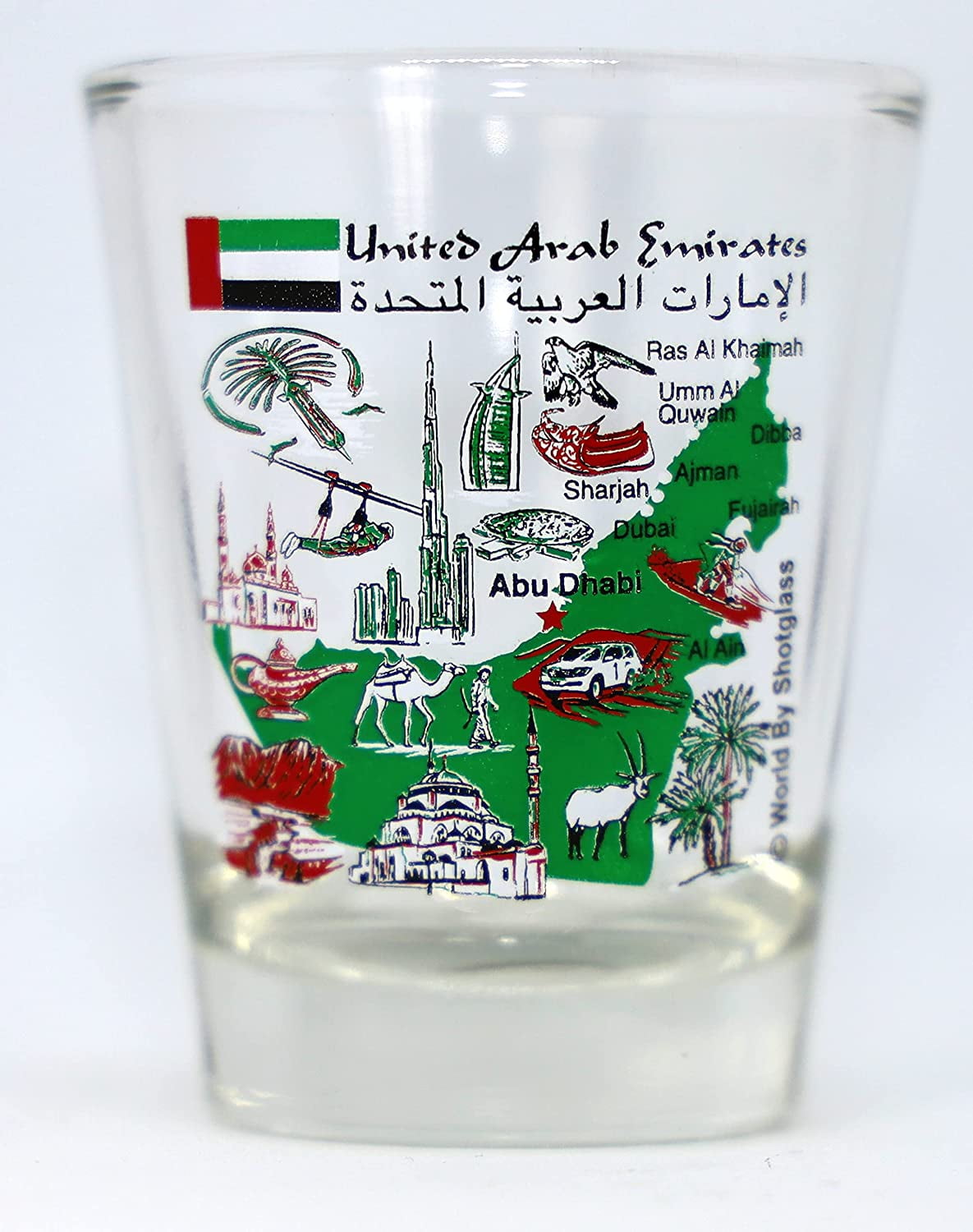 United Arab Emirates (UAE) Landmarks and Icons Collage Shot Glass ...