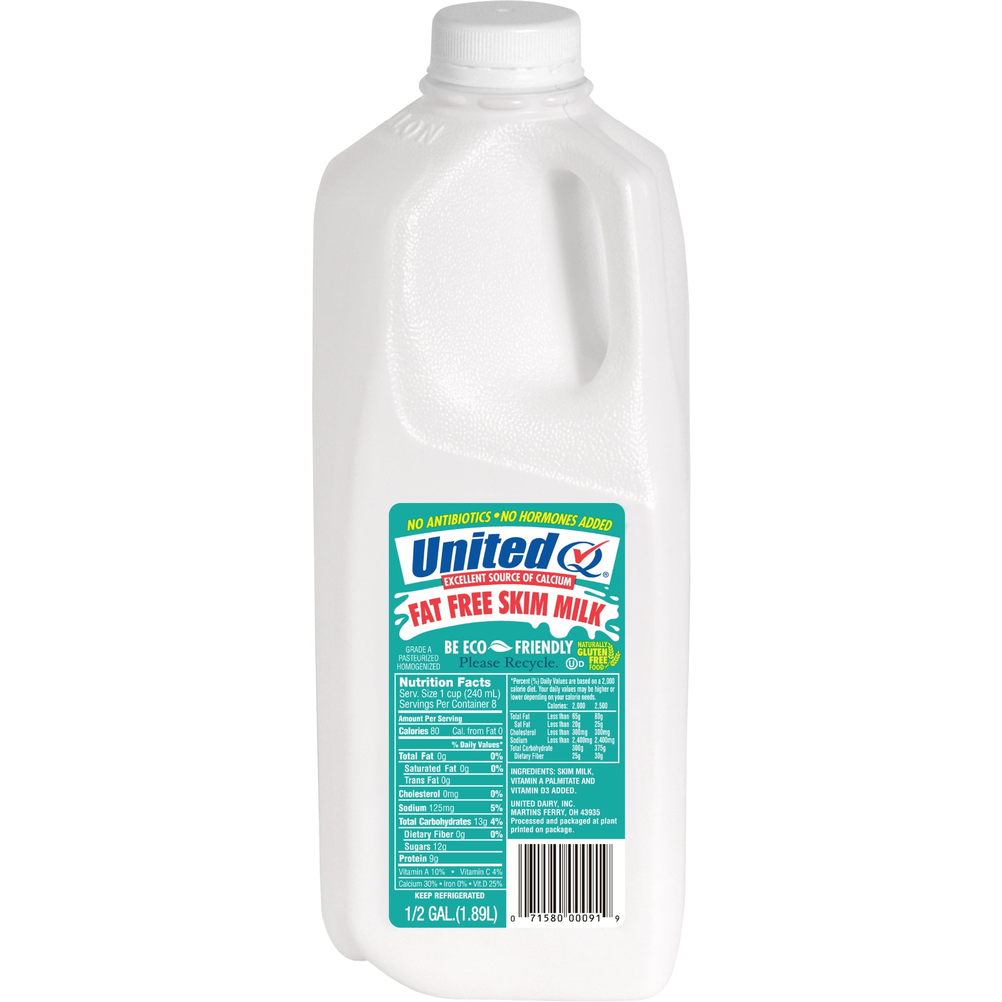 United Dairy Fat Free Skim Milk Half Gallon - Walmart.com