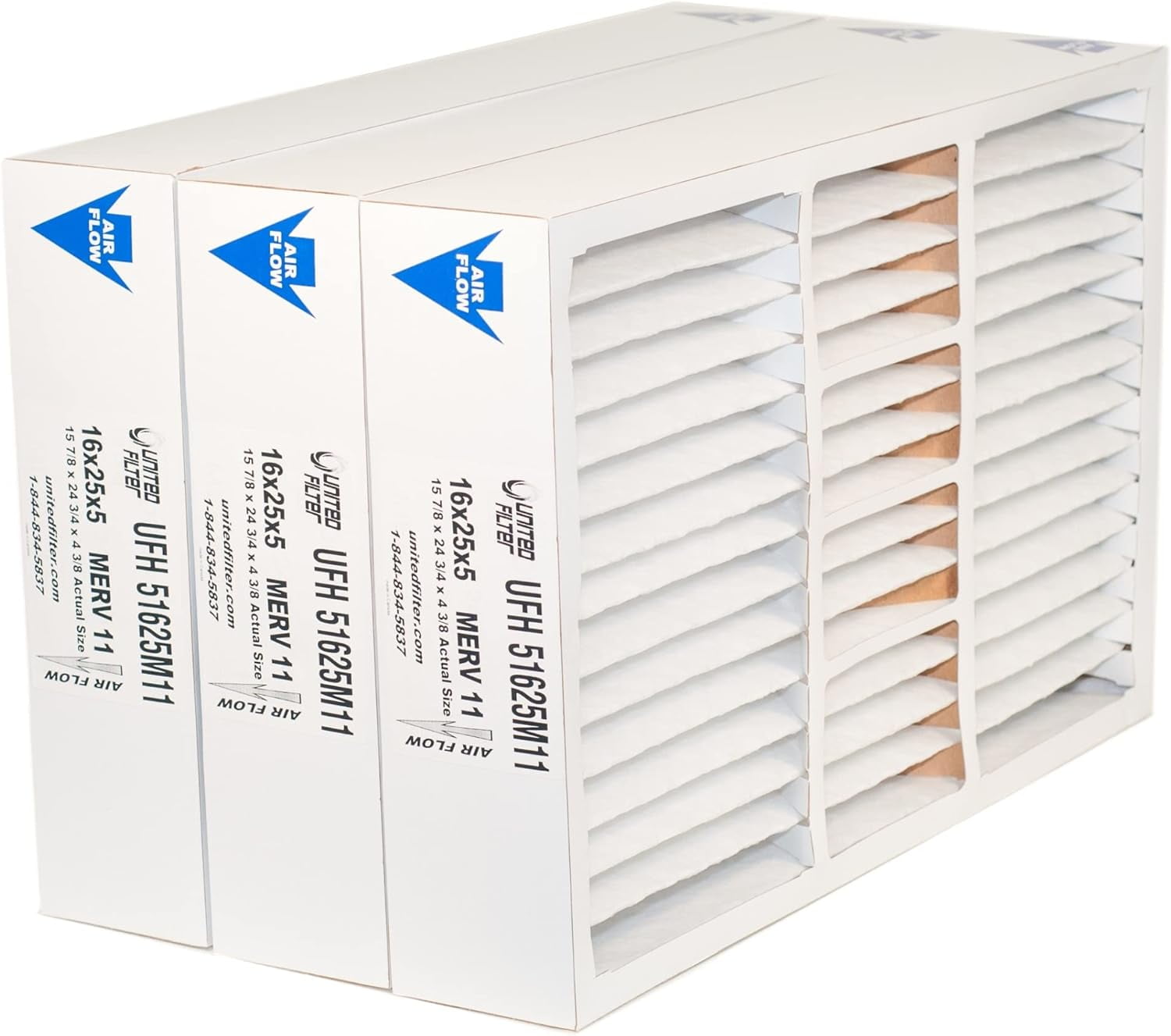 United Filter Compatible with Honeywell 16x25x5 15 7 8 x 24 7 8 x 4 3 8 Furnace Air Filter MERV 11 Pleated 3 Pack HVAC Filters Captures