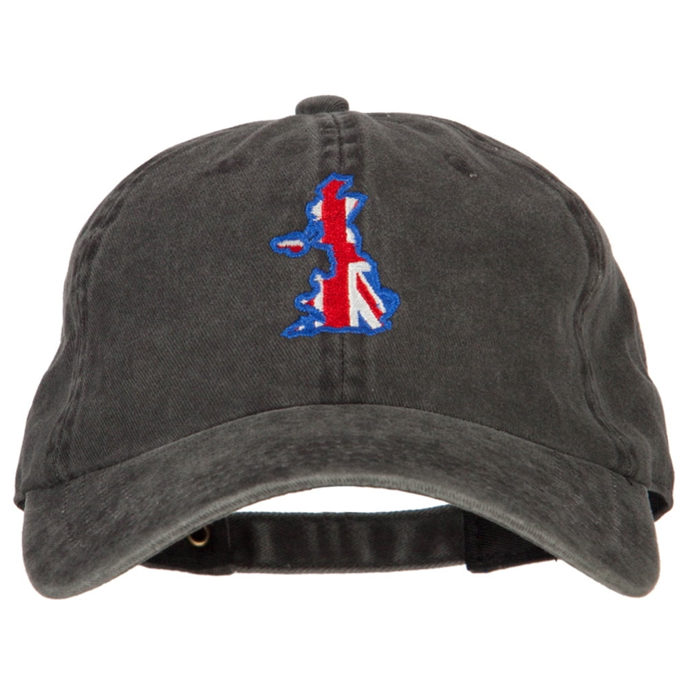 United Kingdom Flag Map Embroidered Washed Cotton Twill Cap - Black ...