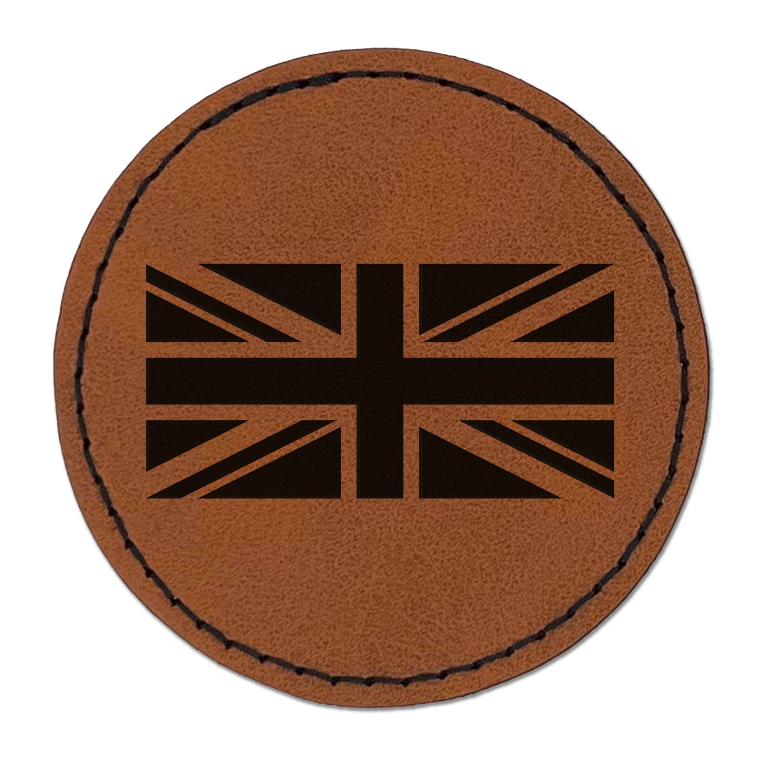 United Kingdom Flag Union Jack 2.5" Faux Leather Round Engraved Iron-On ...