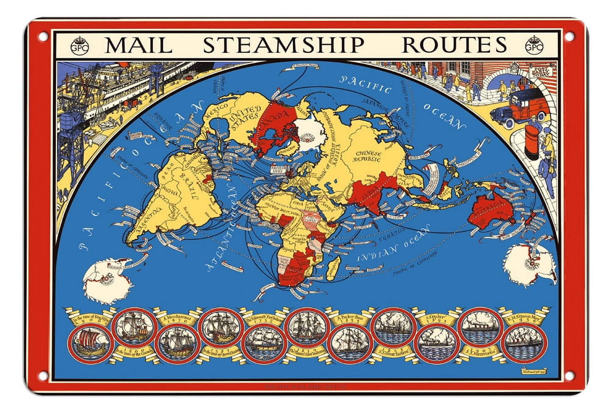 United Kingdom - International Postal Mail Steamship Routes - Vintage ...
