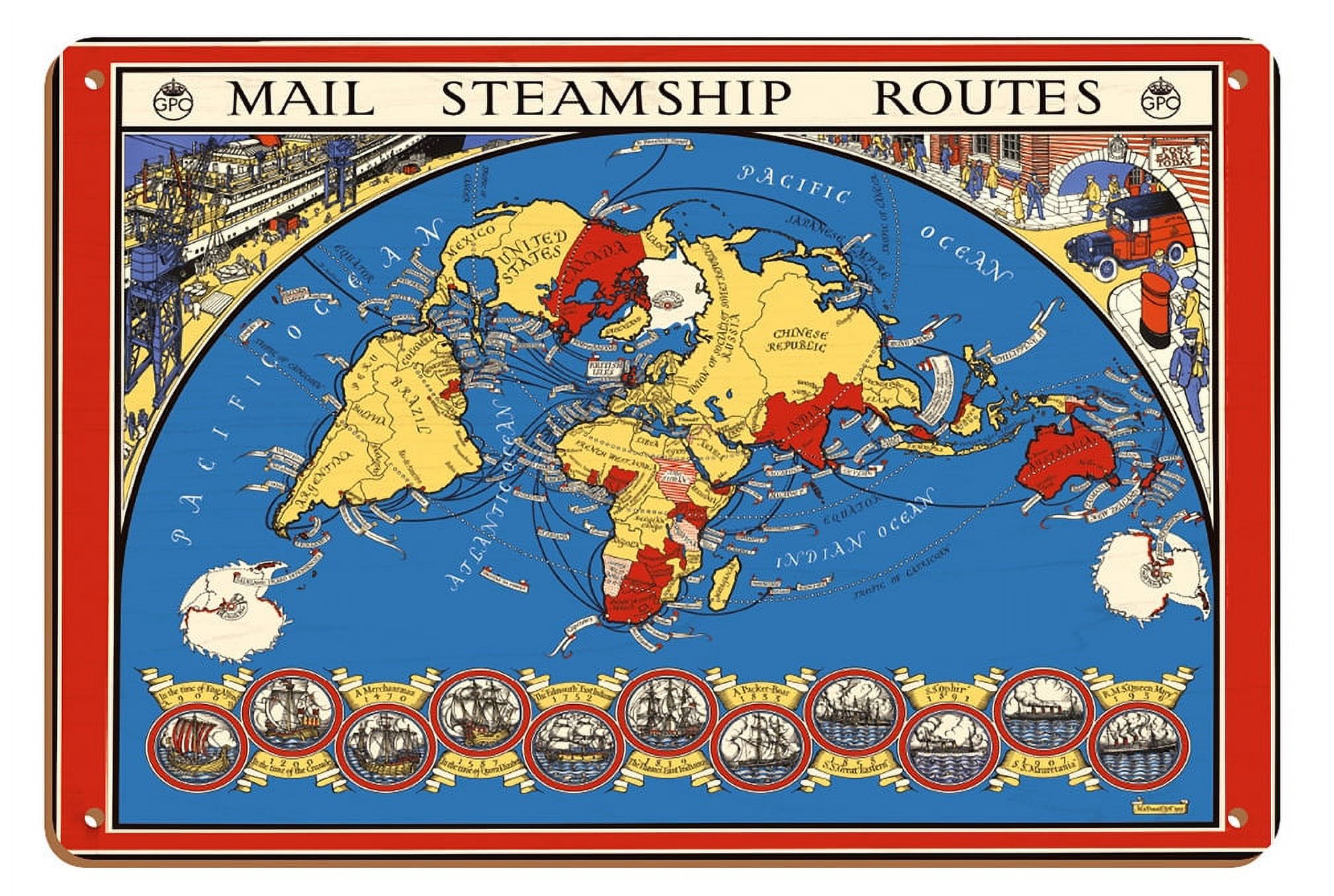 United Kingdom - International Postal Mail Steamship Routes - Vintage ...