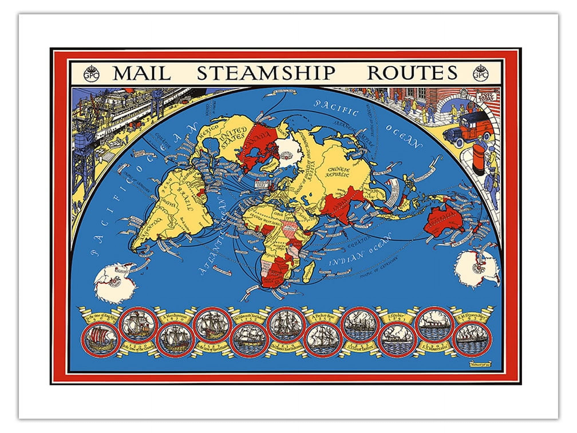 United Kingdom - International Postal Mail Steamship Routes - Vintage ...