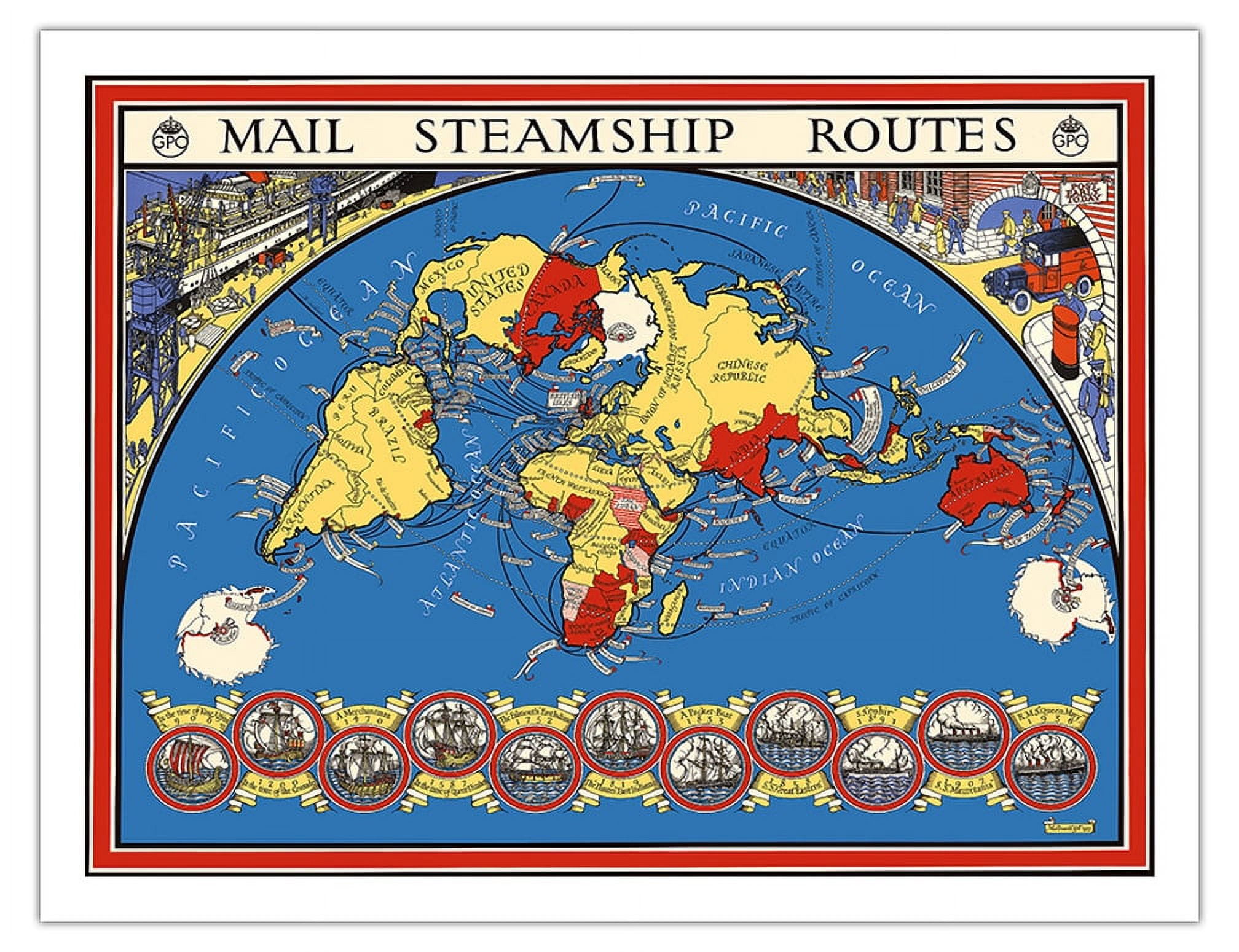 United Kingdom - International Postal Mail Steamship Routes - Vintage ...