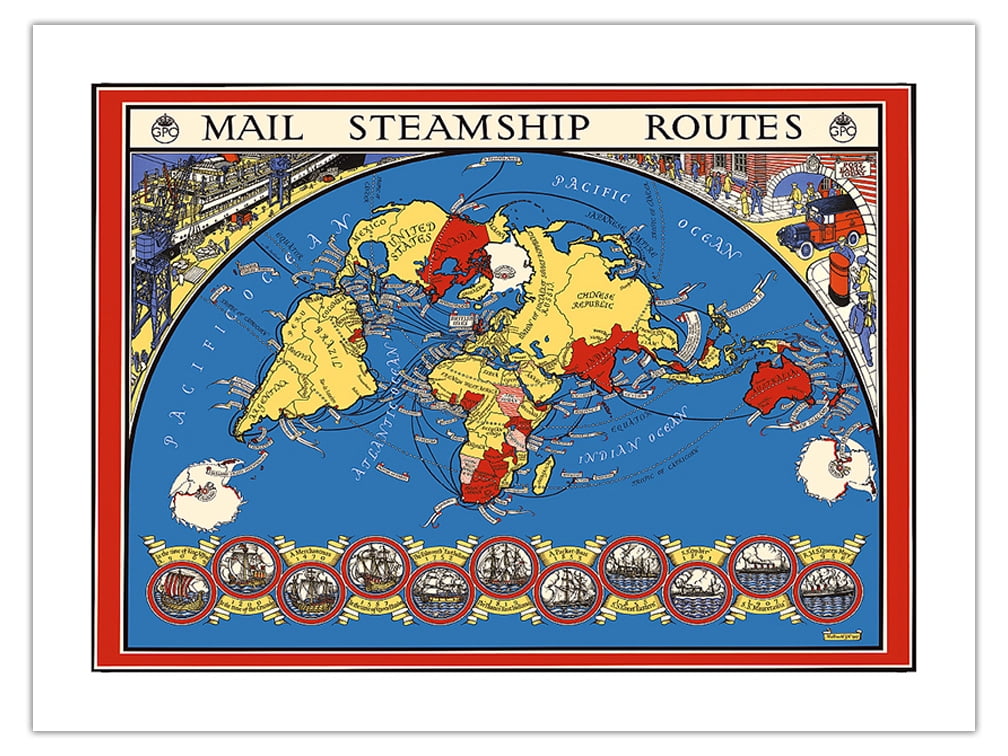 United Kingdom - International Postal Mail Steamship Routes - Vintage ...