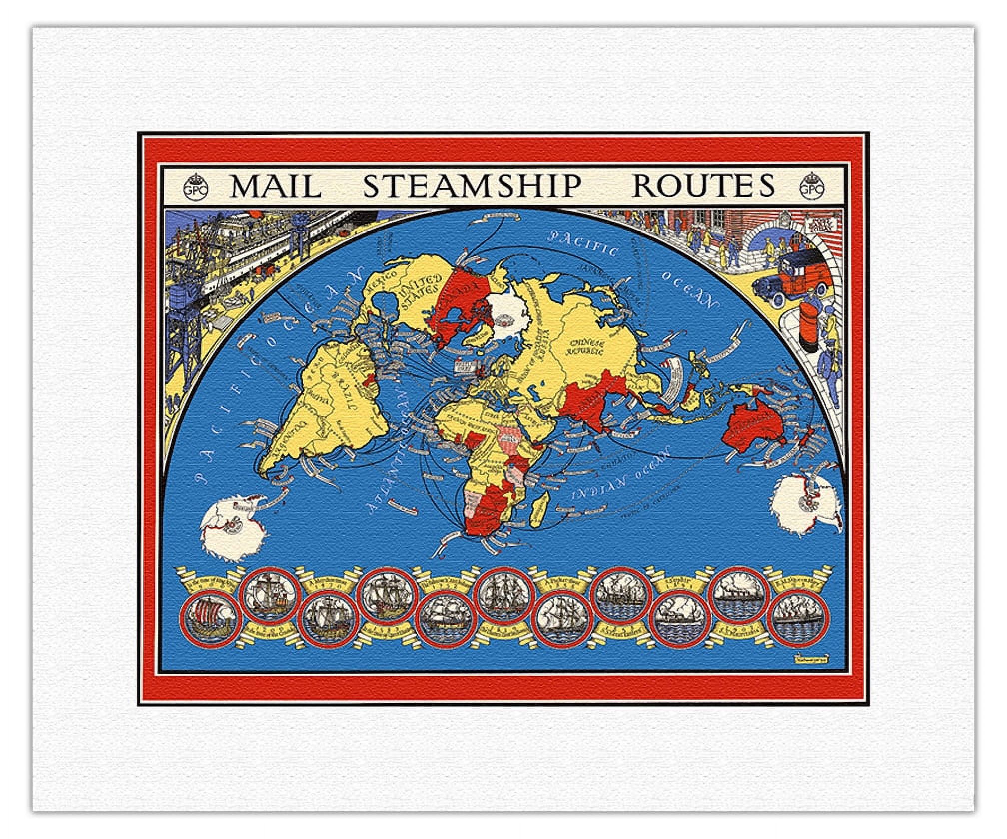 United Kingdom - International Postal Mail Steamship Routes - Vintage ...