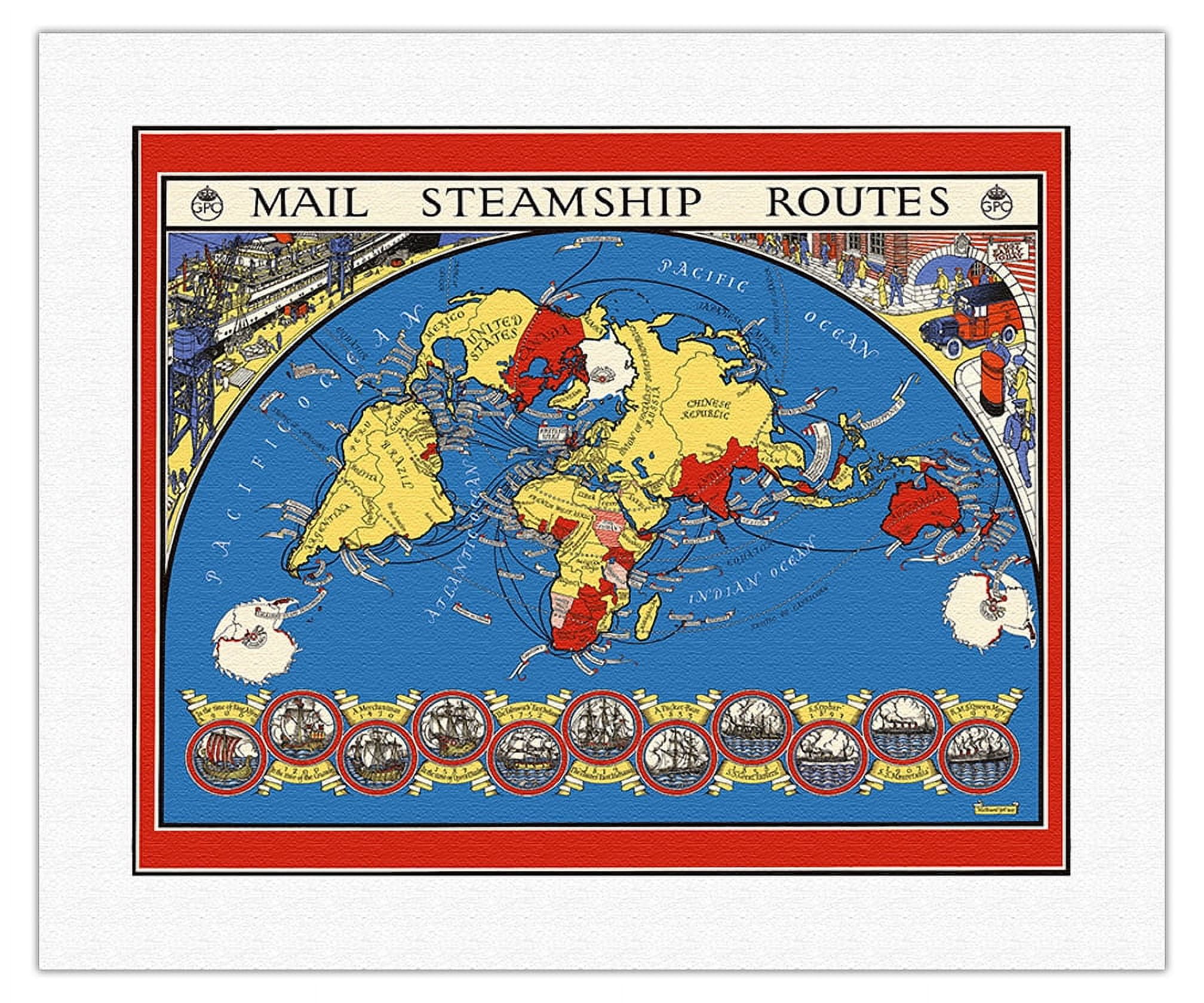 United Kingdom - International Postal Mail Steamship Routes - Vintage ...