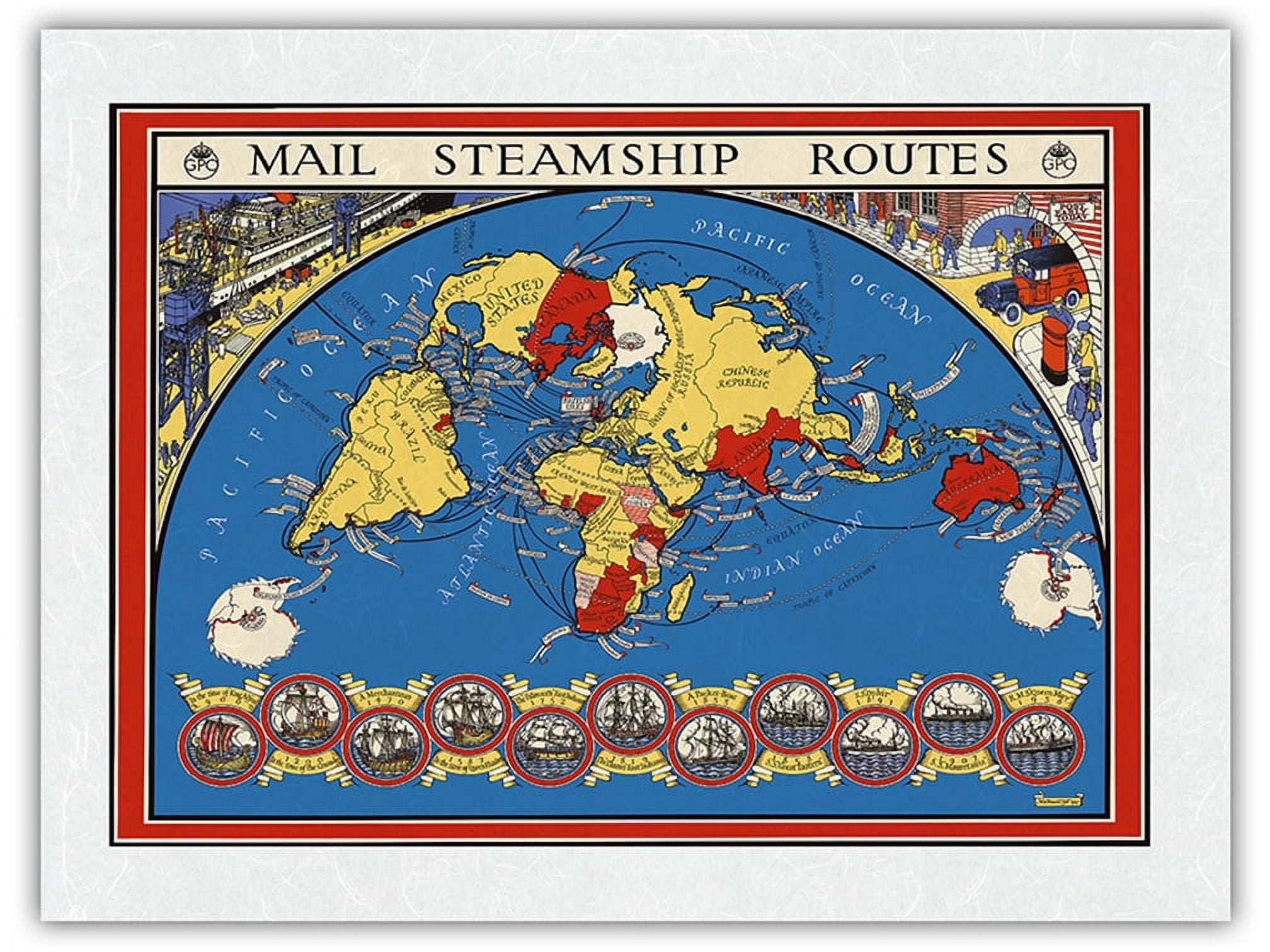 United Kingdom - International Postal Mail Steamship Routes - Vintage ...