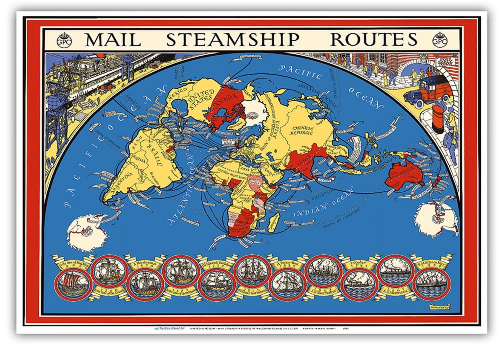 United Kingdom - International Postal Mail Steamship Routes - Vintage ...