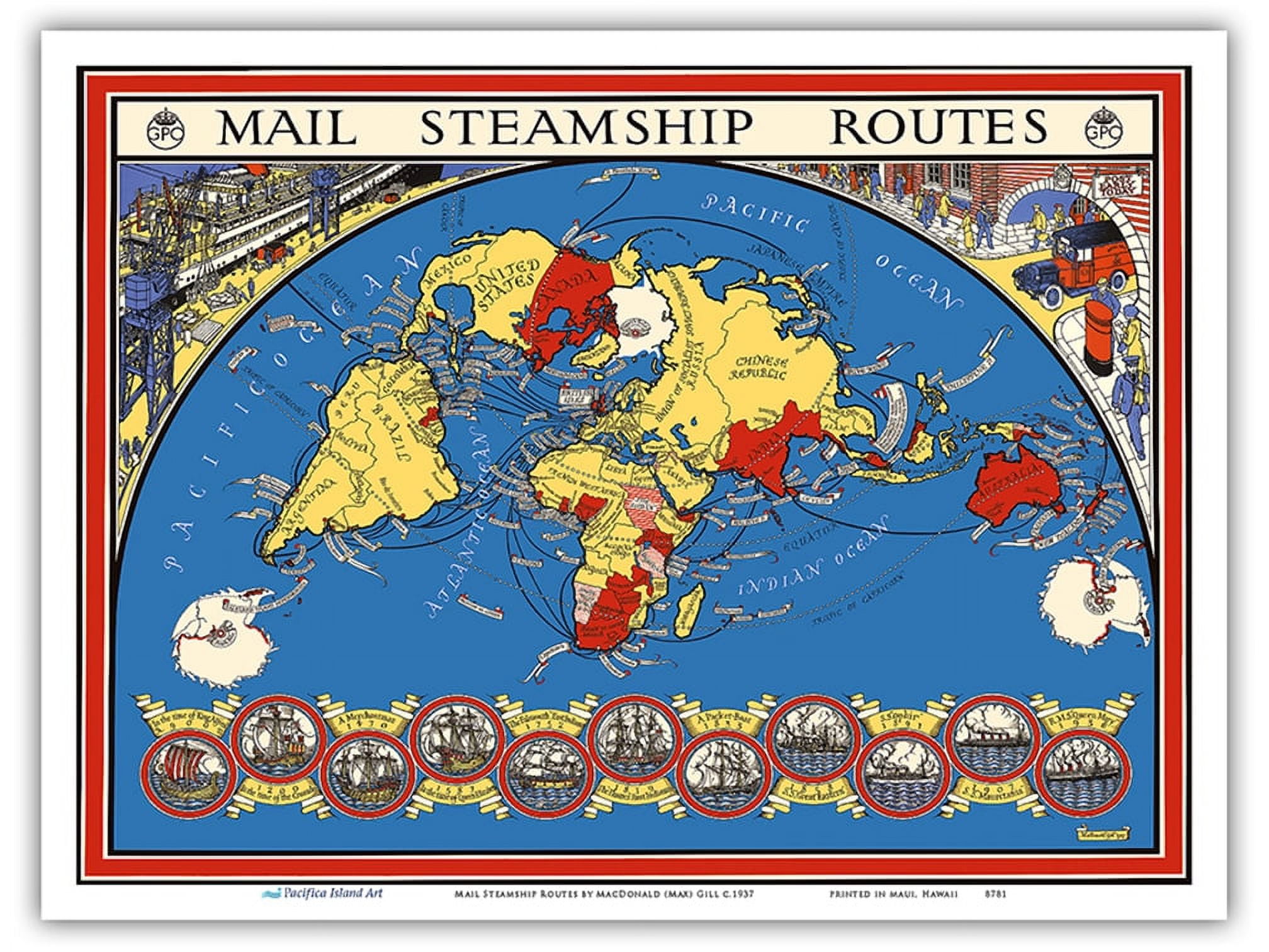 United Kingdom - International Postal Mail Steamship Routes - Vintage ...