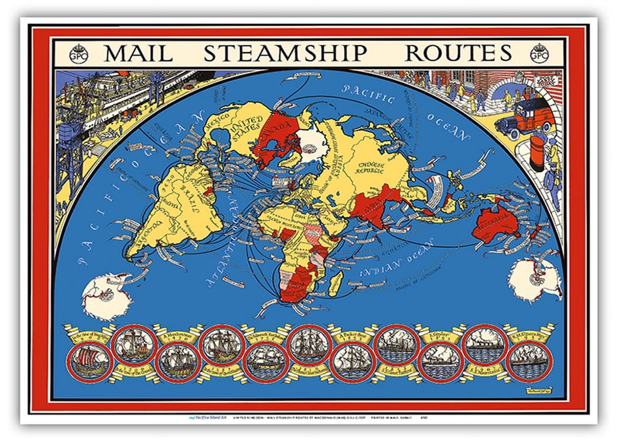 United Kingdom - International Postal Mail Steamship Routes - Vintage ...