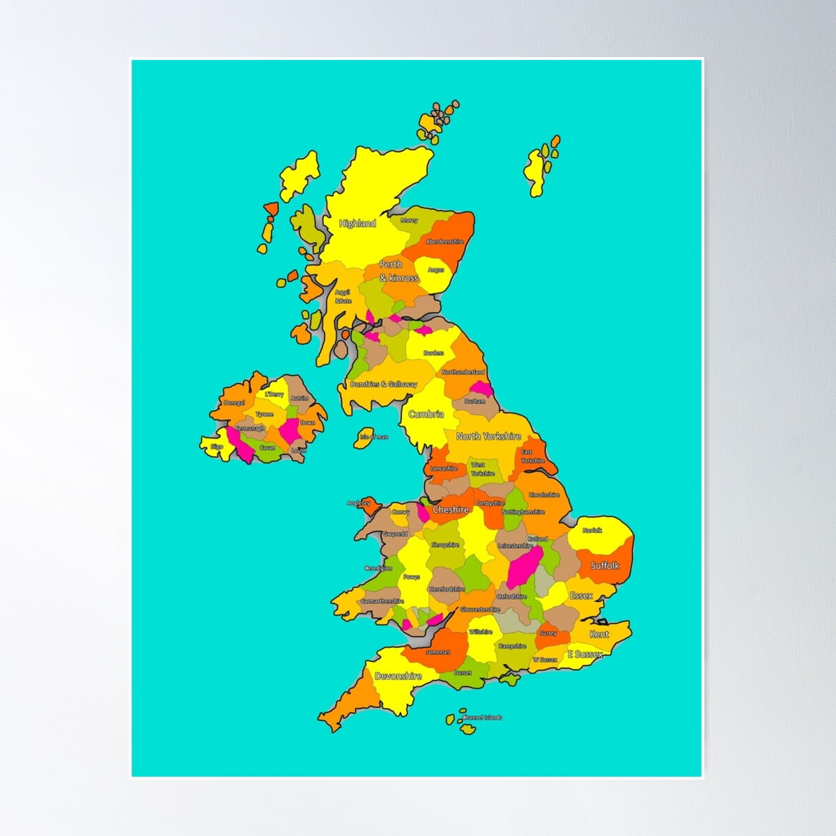 United Kingdom Map Poster Wall Art, Modern Wall Decor For Living Room ...