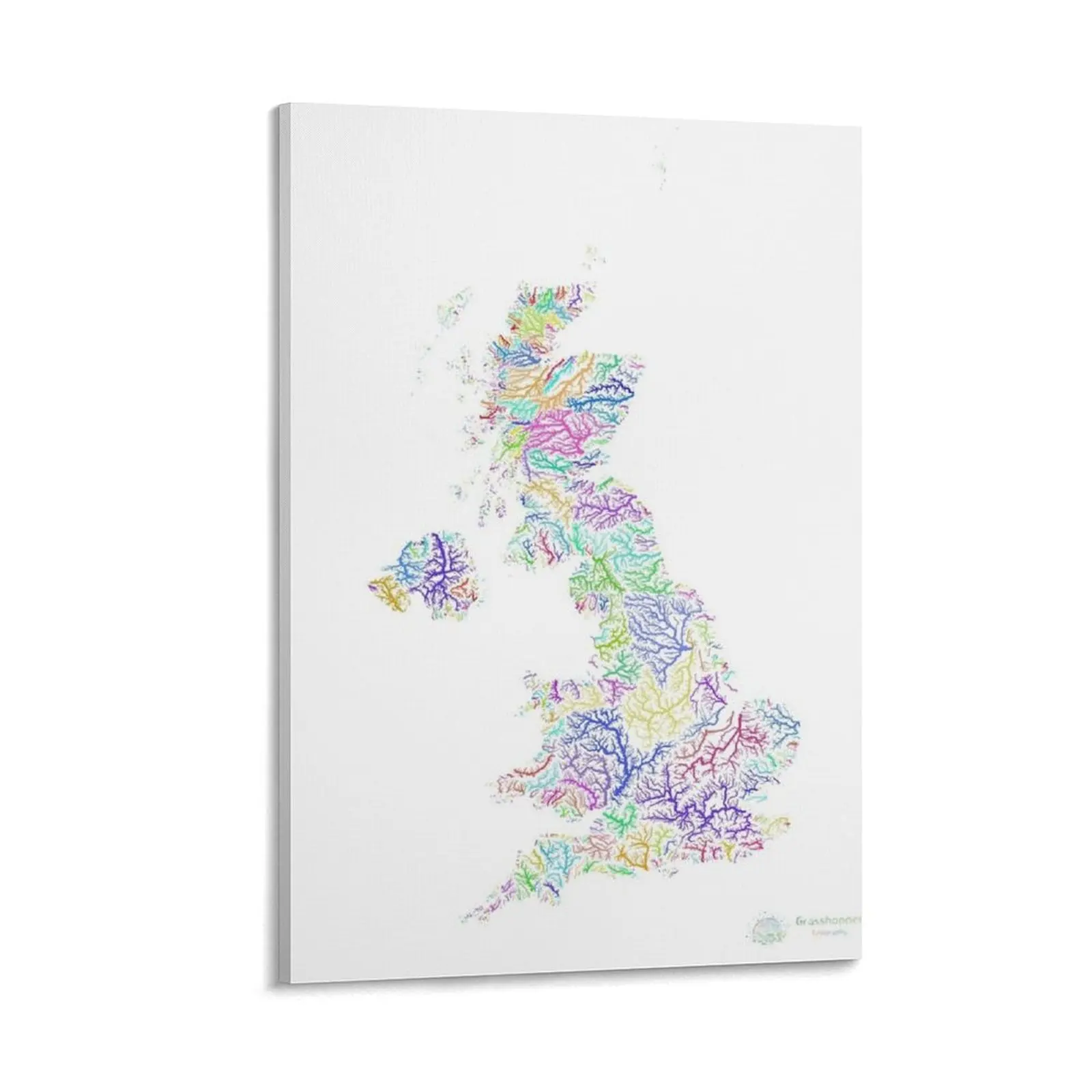 United Kingdom River Basin Map in Colours with White Background Canvas ...