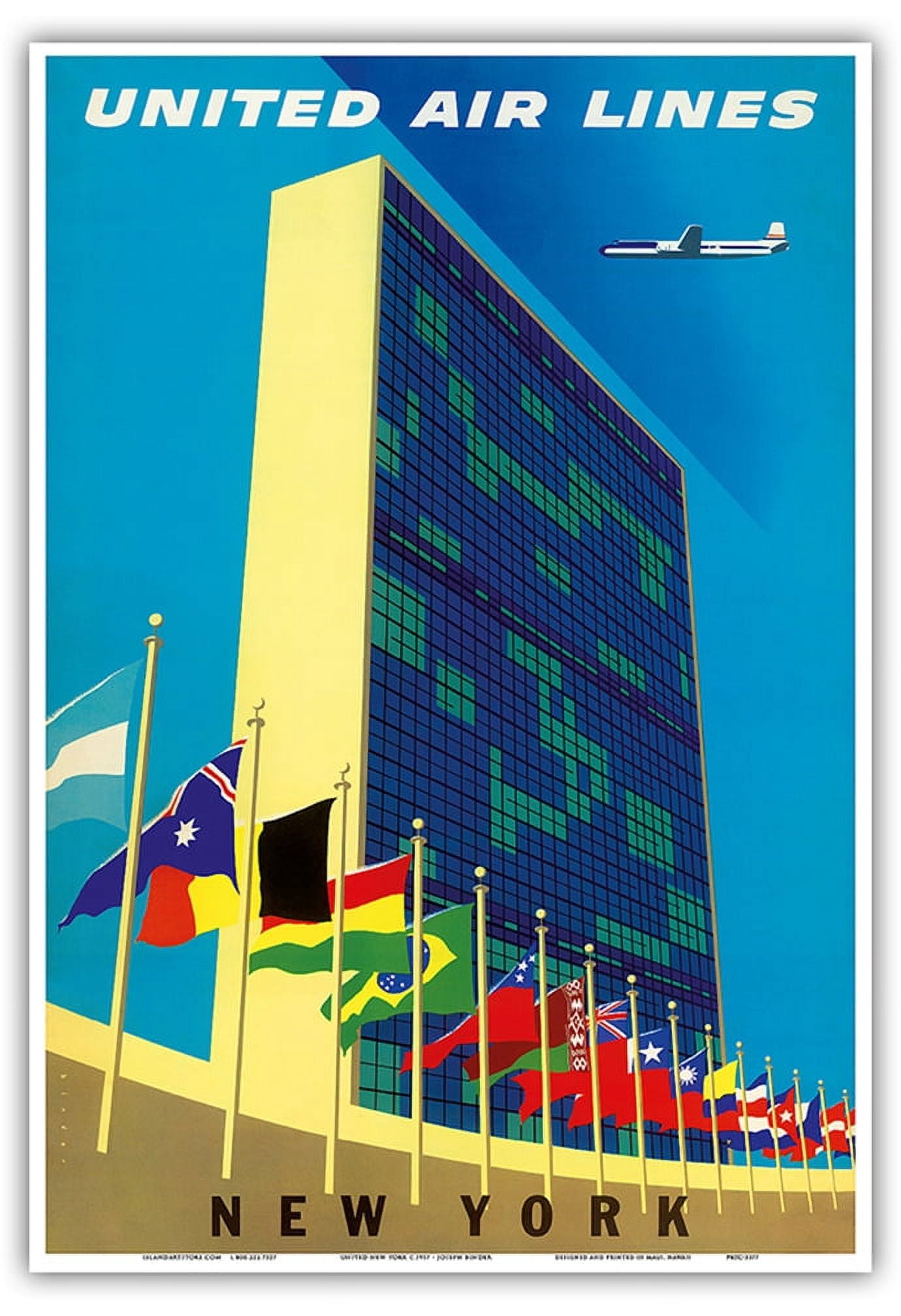 United Nations Building New York - United Air Lines - Vintage Airline ...