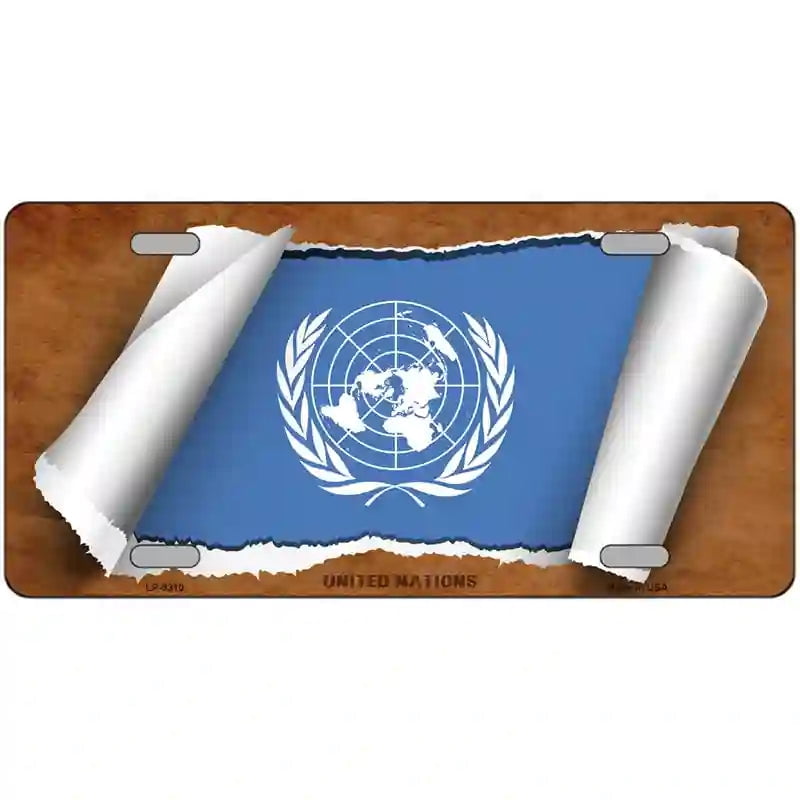 United Nations Flag Scroll Metal Novelty License Plate 7" x 4 ...
