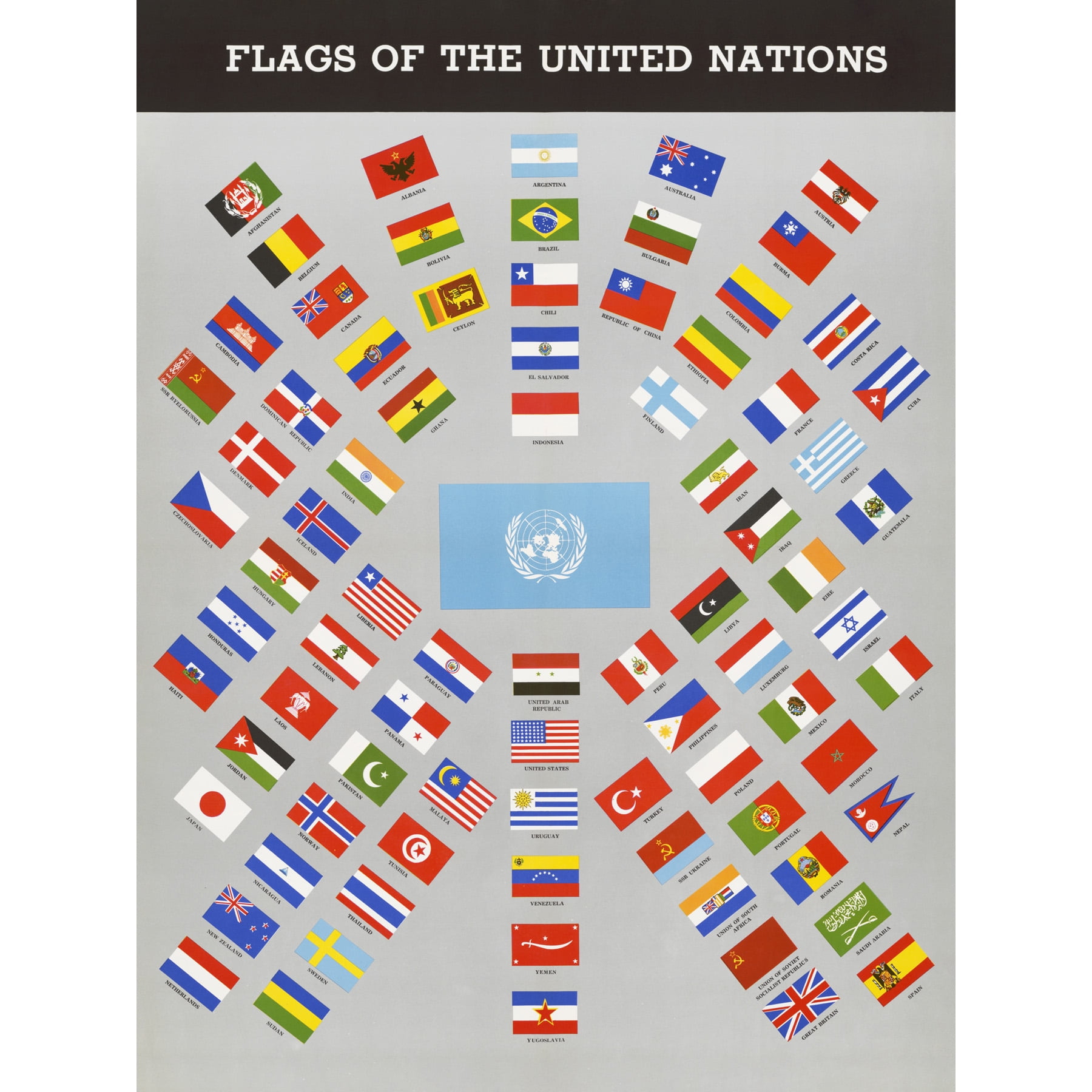 United Nations World Flags Vintage Educational Extra Large XL Wall Art Poster Print - Walmart.com