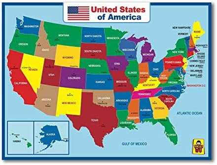 United State Map Laminated Poster -Double Side Educational Poster For ...
