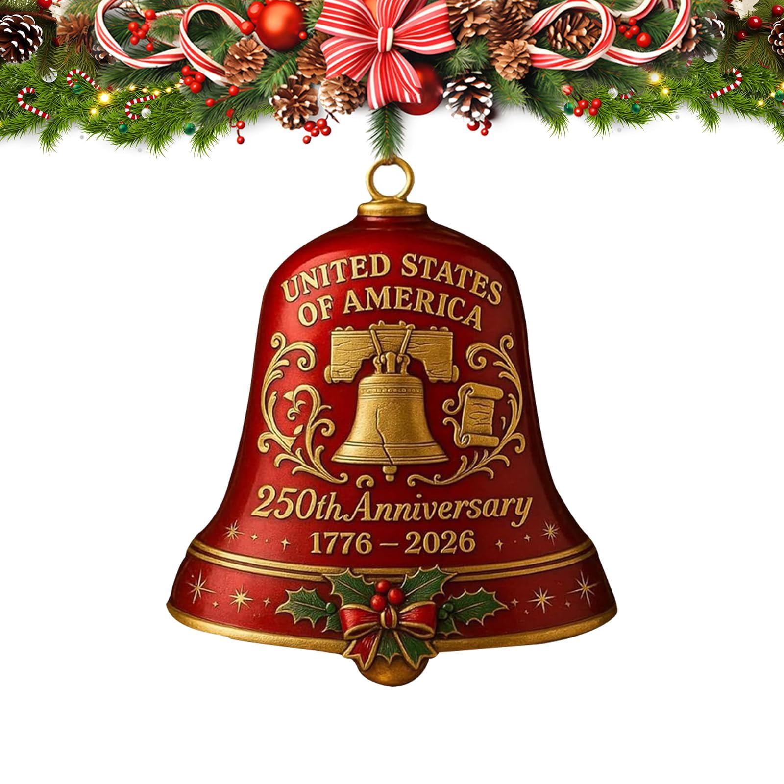 United States 250th Anniversary Bell Ornament, 3D Handcrafted Metal ...