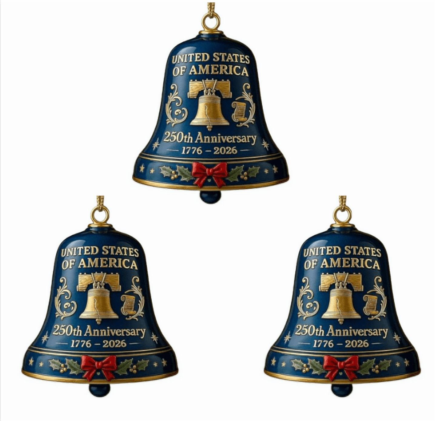 United States 250th Anniversary Bell Ornament,Christmas Gold 250th ...