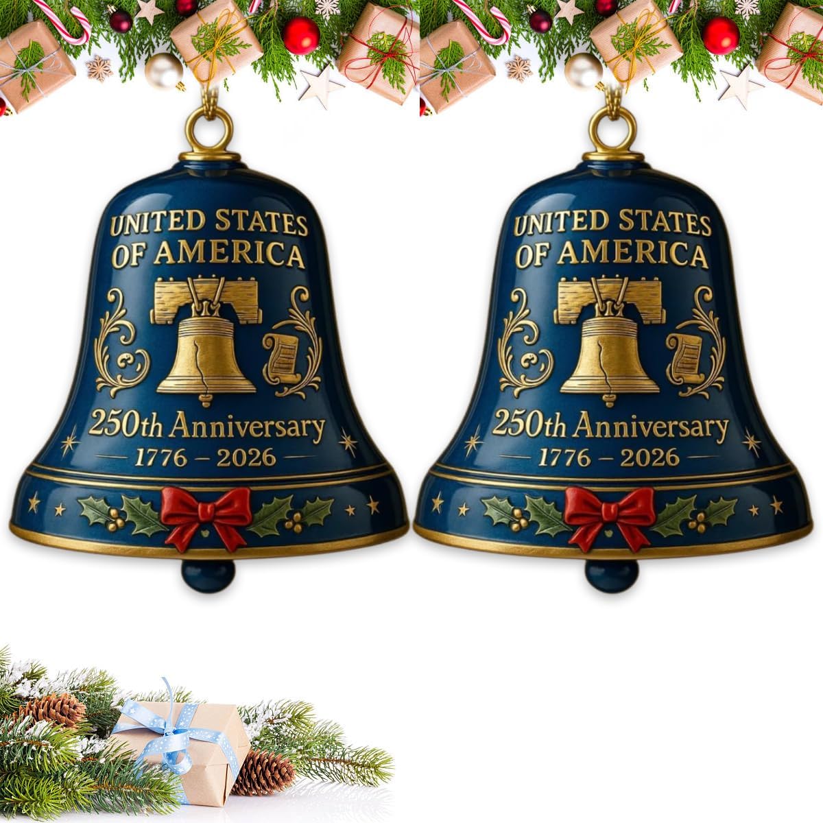 United States 250th Anniversary Bell Ornament,Handmade Metal Christmas ...