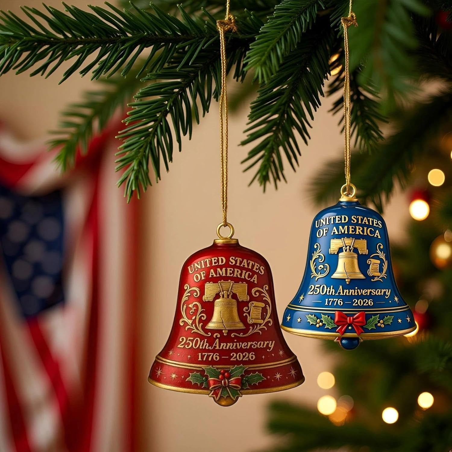 United States 250th Anniversary Bell Ornament, Handmade Metal Christmas ...