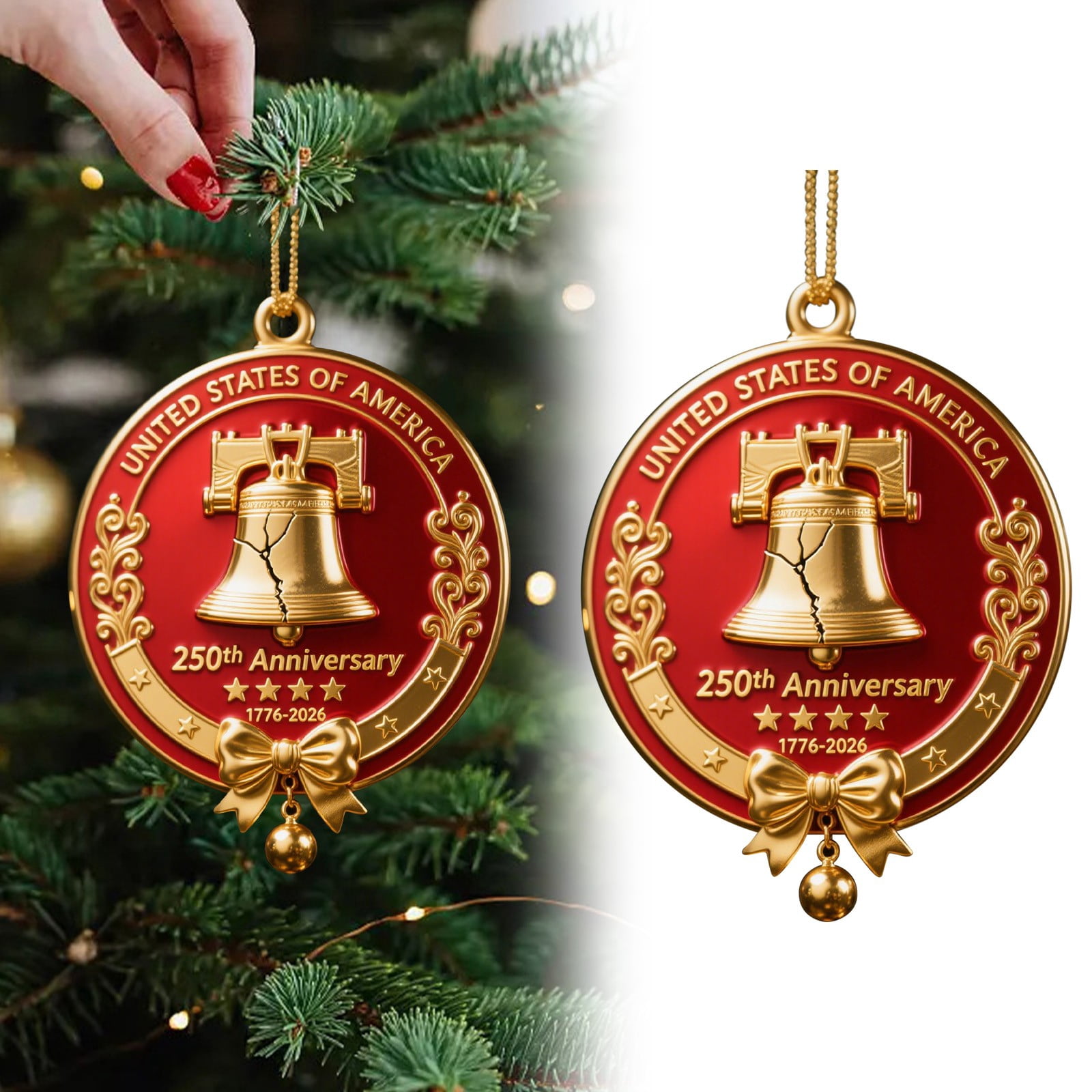 United States 250th Anniversary Bell Ornament, Honoring U.S. 250th ...