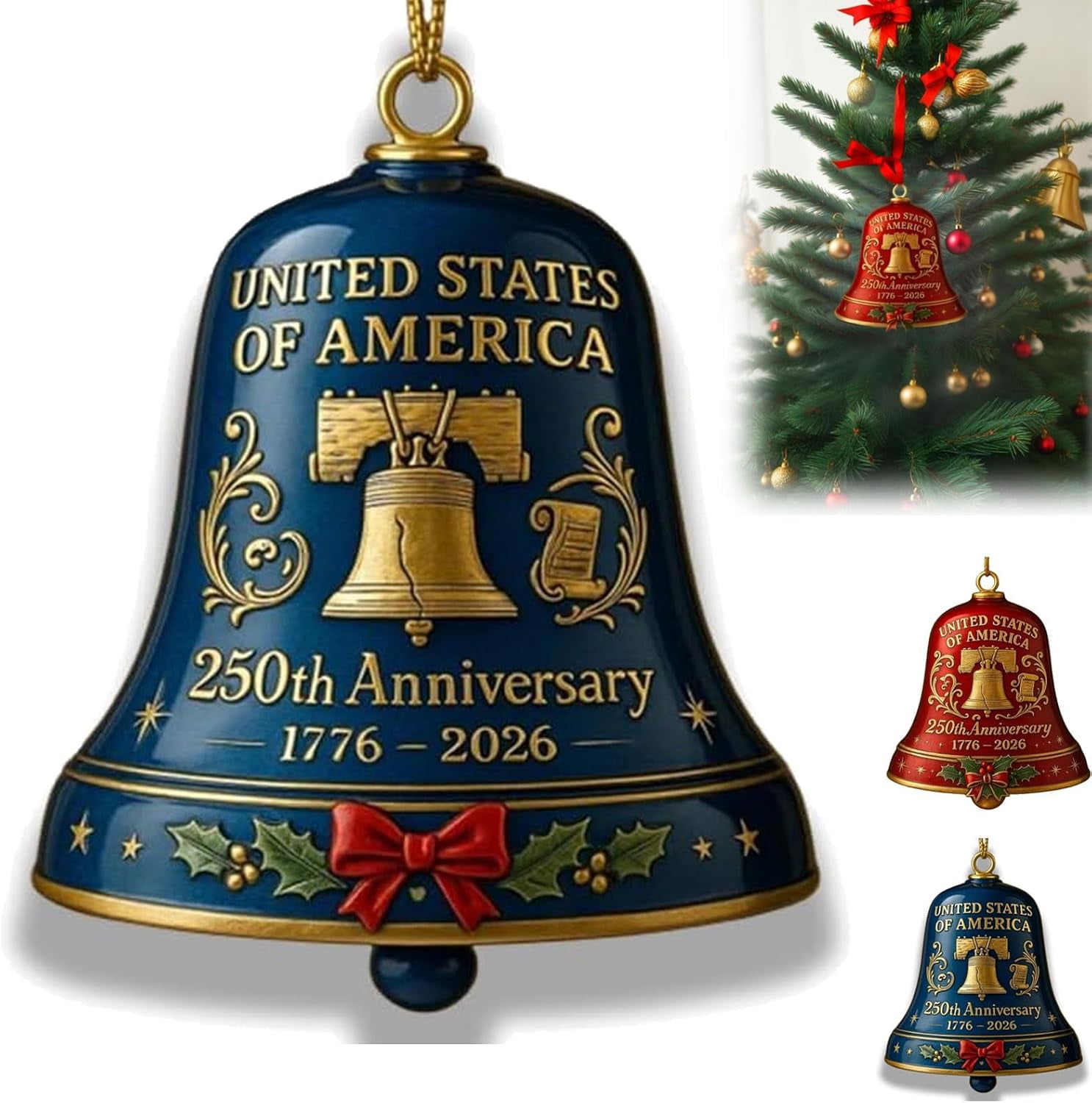 United States 250th Anniversary Bell Ornament, Metal Hanging Bell ...