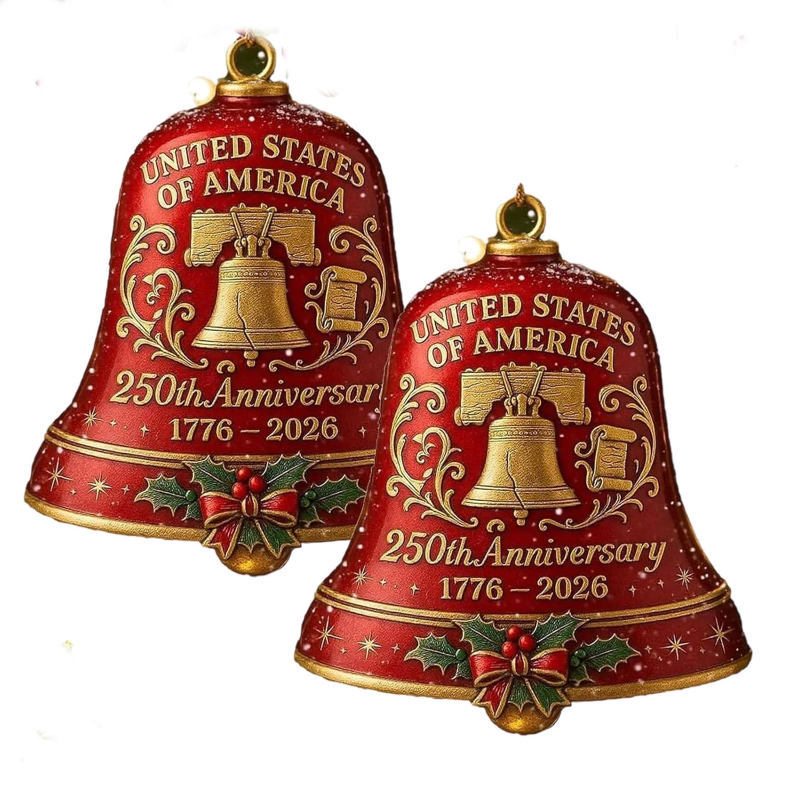 United States 250th Anniversary Gold Bell Ornament Vintage Metal ...