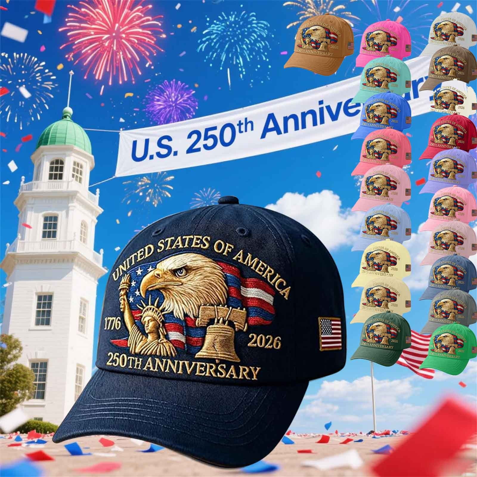 United States 250th Anniversary Hat, 2026 Adjustable Patriotic Baseball ...