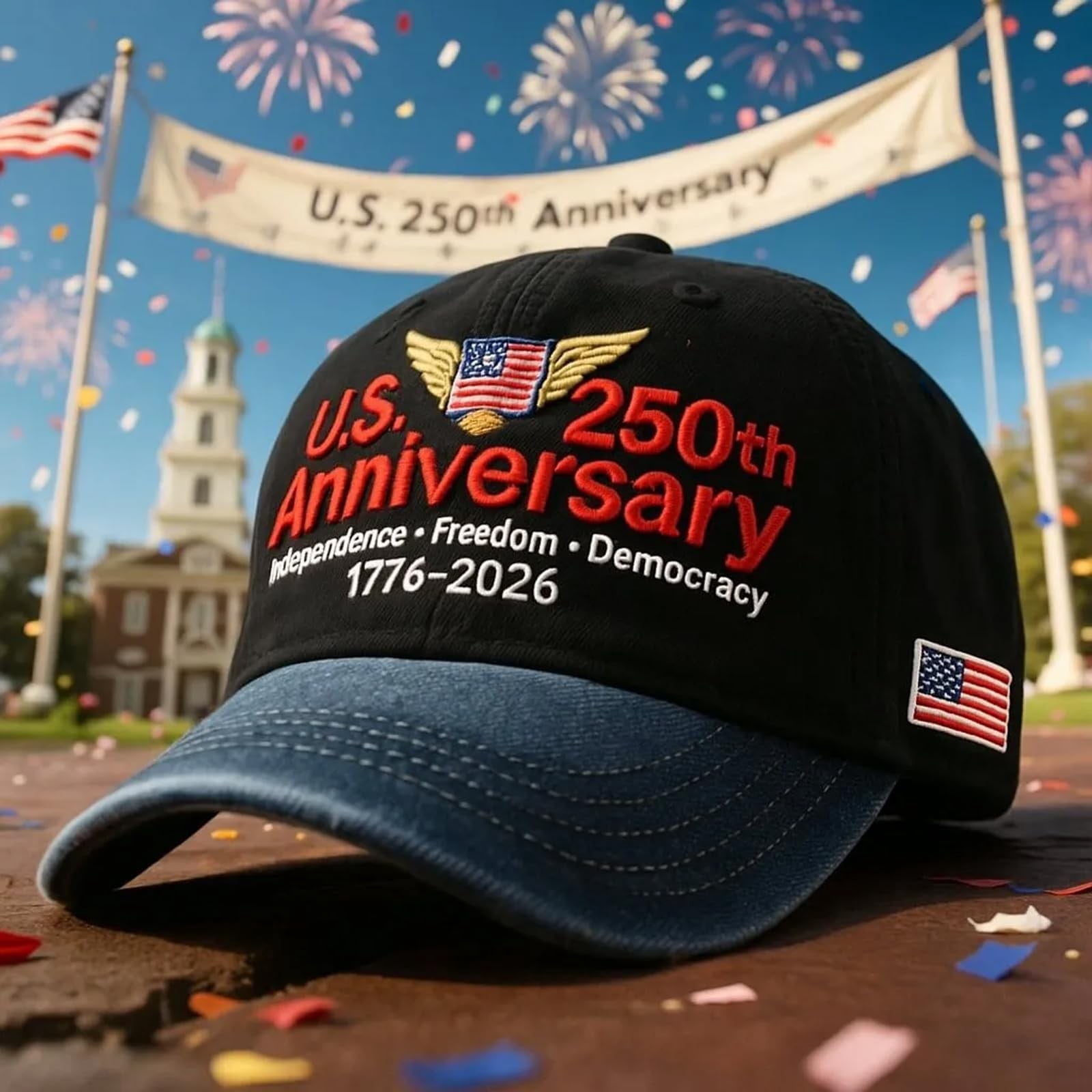 United States 250th Anniversary Hat, Adjustable Retro Washed Patriotic ...
