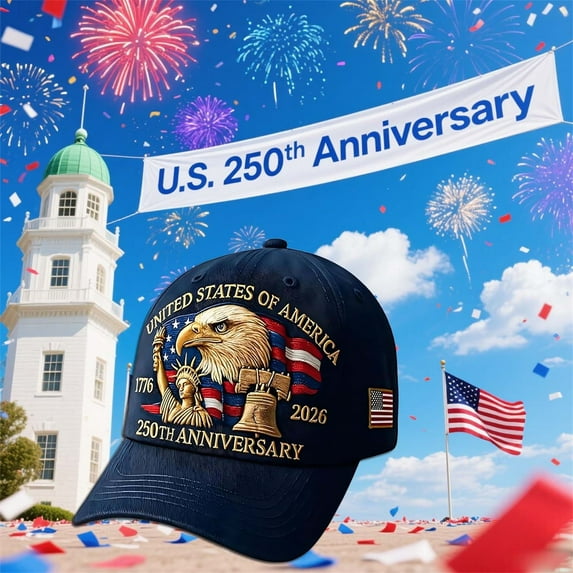 United States 250th Anniversary Hat, Embroidered Bald Eagle Patriotic ...