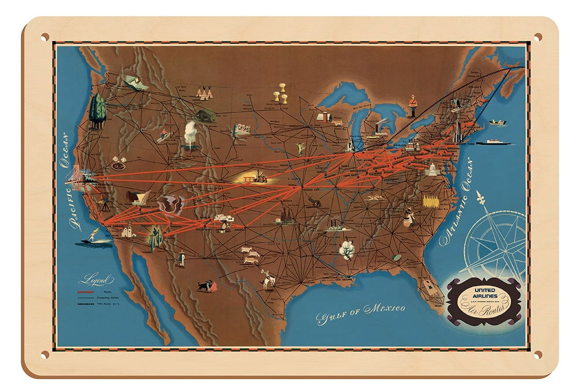 United States Air Routes Map - United Airlines - Vintage Airline Travel ...