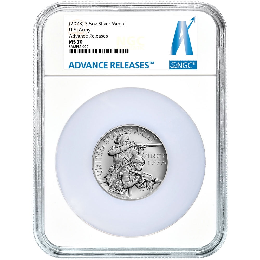 United States Army Silver Medal 2.5 oz NGC MS70 AR Advance Releases ...