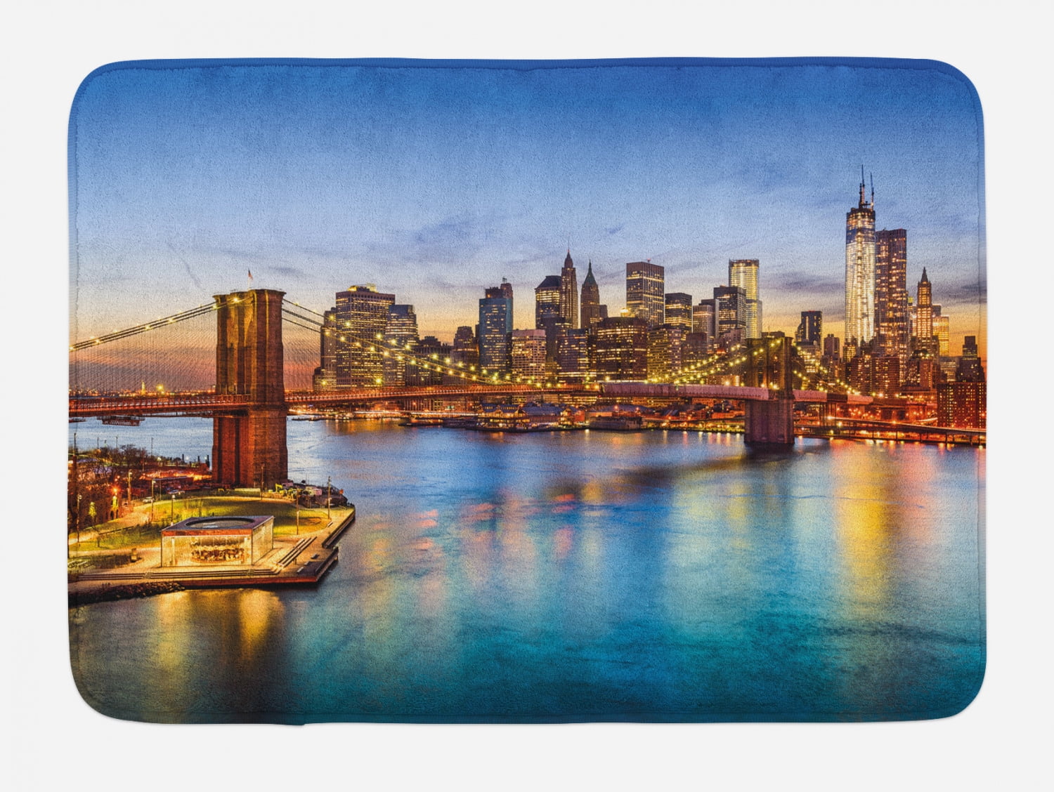 United States Bath Mat, New York City Skyline Over East River Brooklyn ...