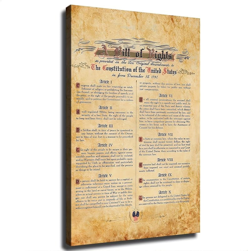 United States Bill of Rights America Historical Retro Canvas Wall ...