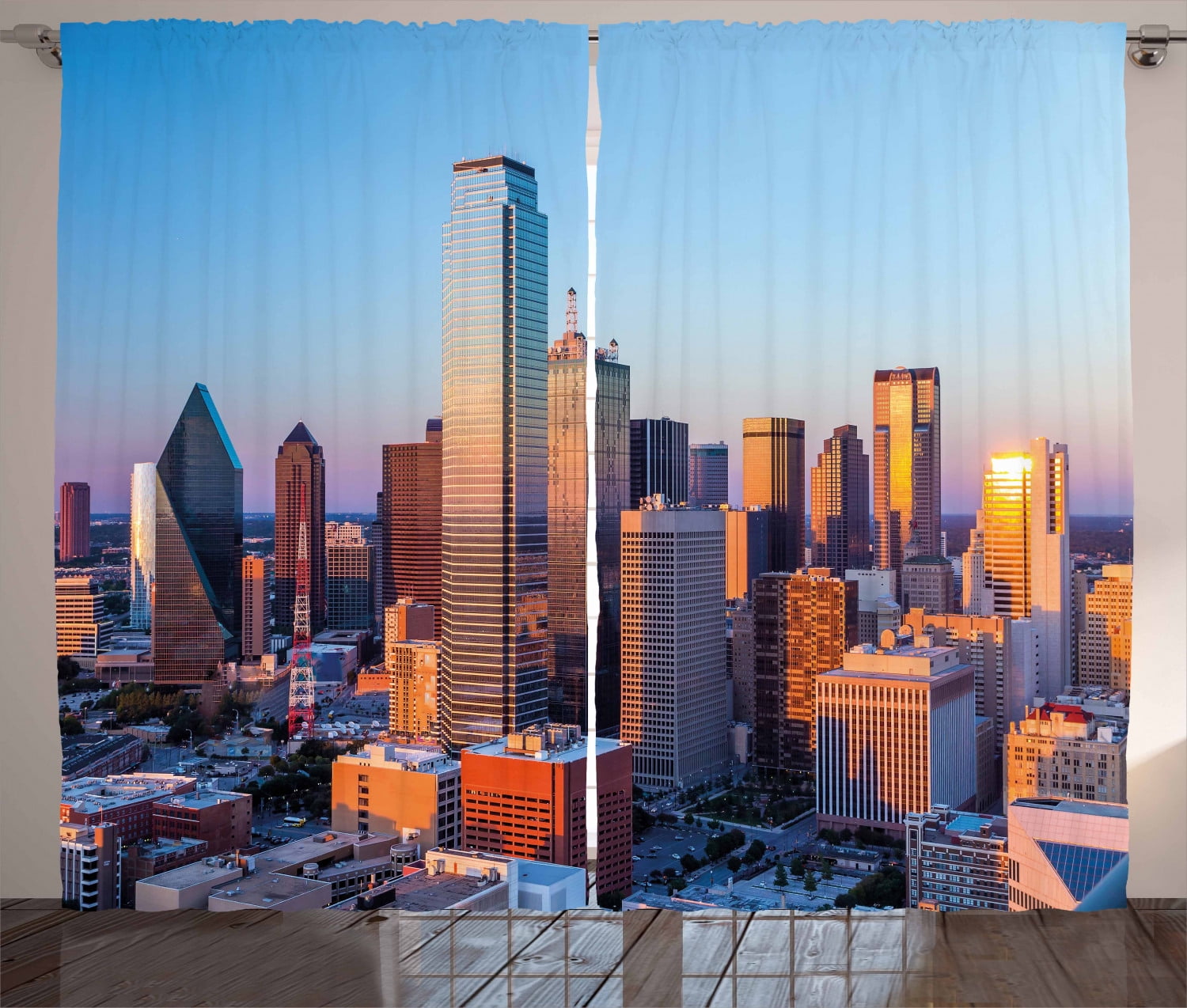 Ambesonne United States Curtains 2 Panel Set, Dallas Sunset, 108" x 90 ...