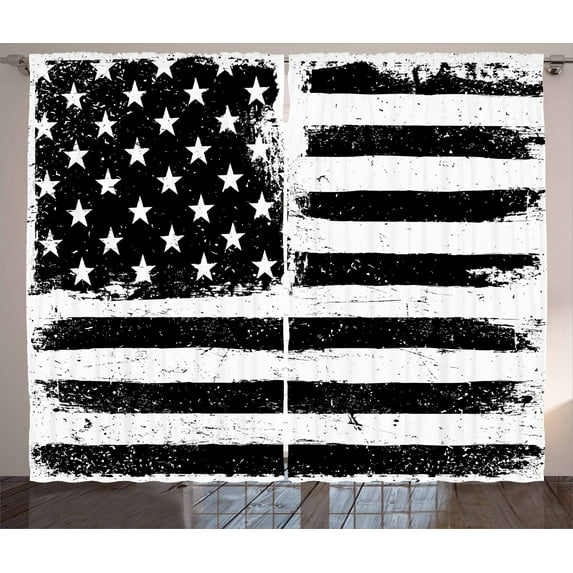 Ambesonne United States Curtains 2 Panel Set, Black and White Flag, 108 ...